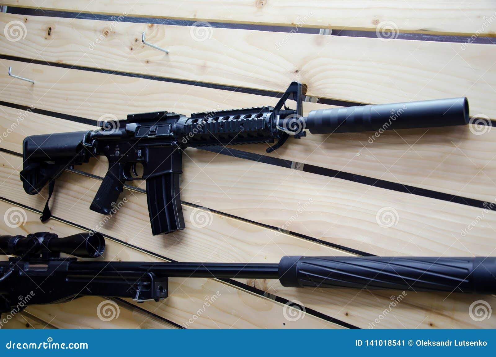 Gun wall rack with rifles stock image. Image of shop - 141018541