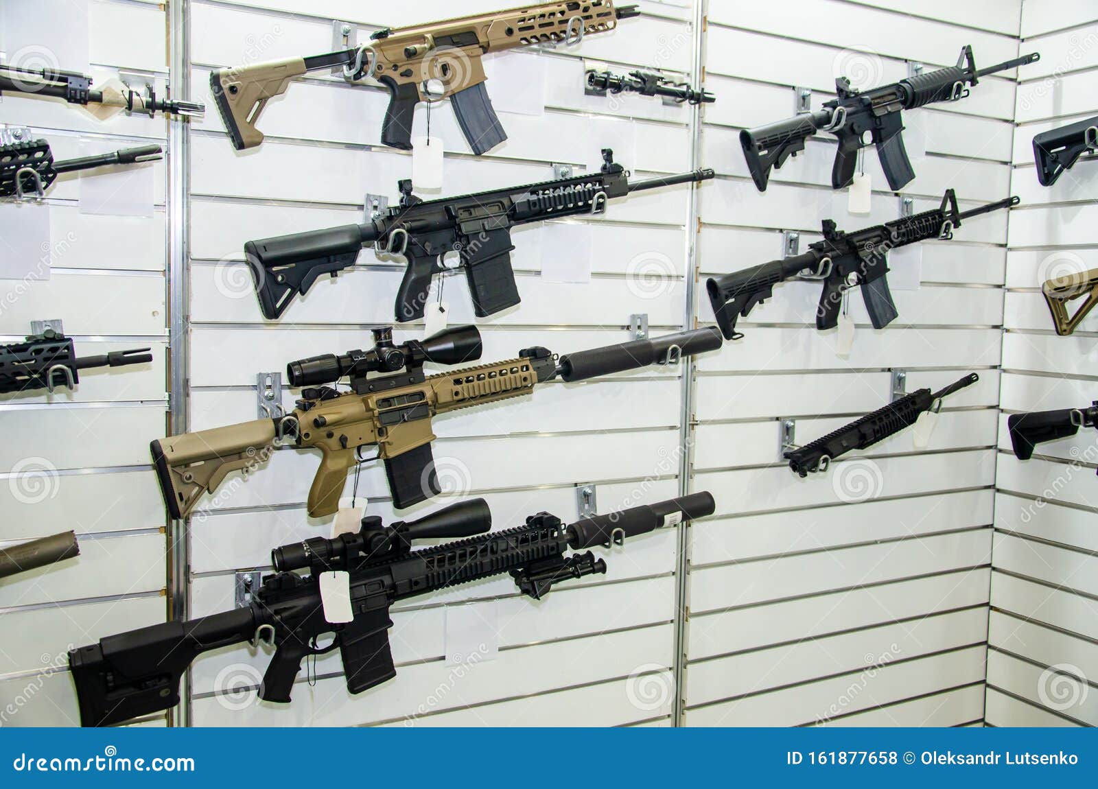 Gun wall rack with rifles stock photo. Image of protection - 161877658