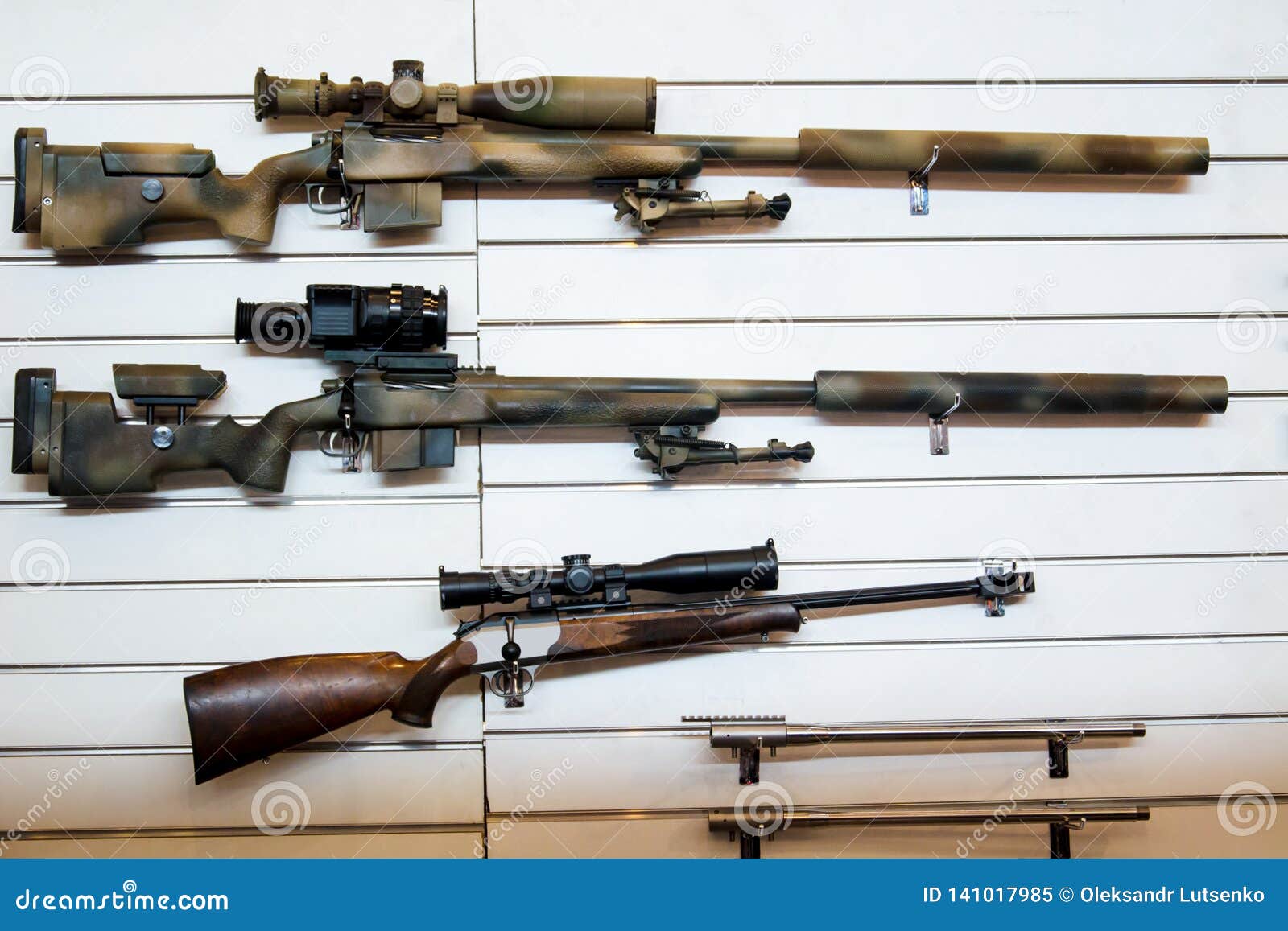 Gun Wall Rack with Sniper Rifles Stock Image - Image of remington ...