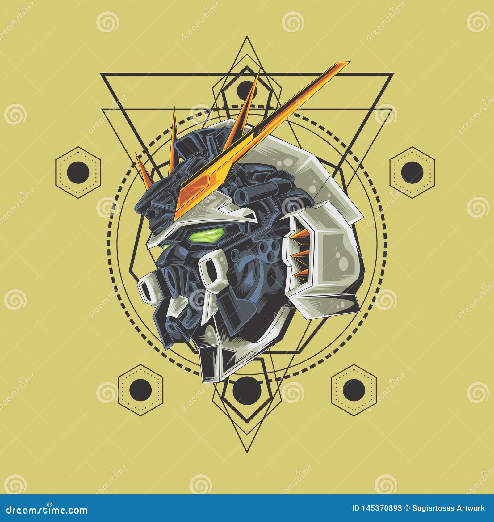 Mecha Head With Sacred Geometry Pattern For Esport Gaming Logo Or ...