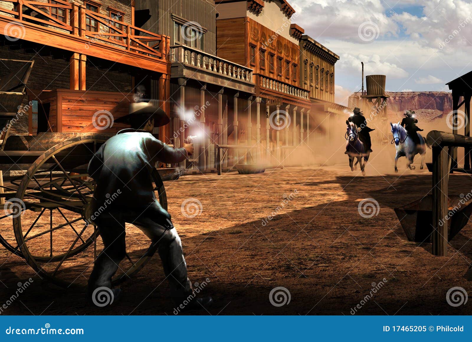 Gunfight in town stock illustration. Illustration of houses - 17465205