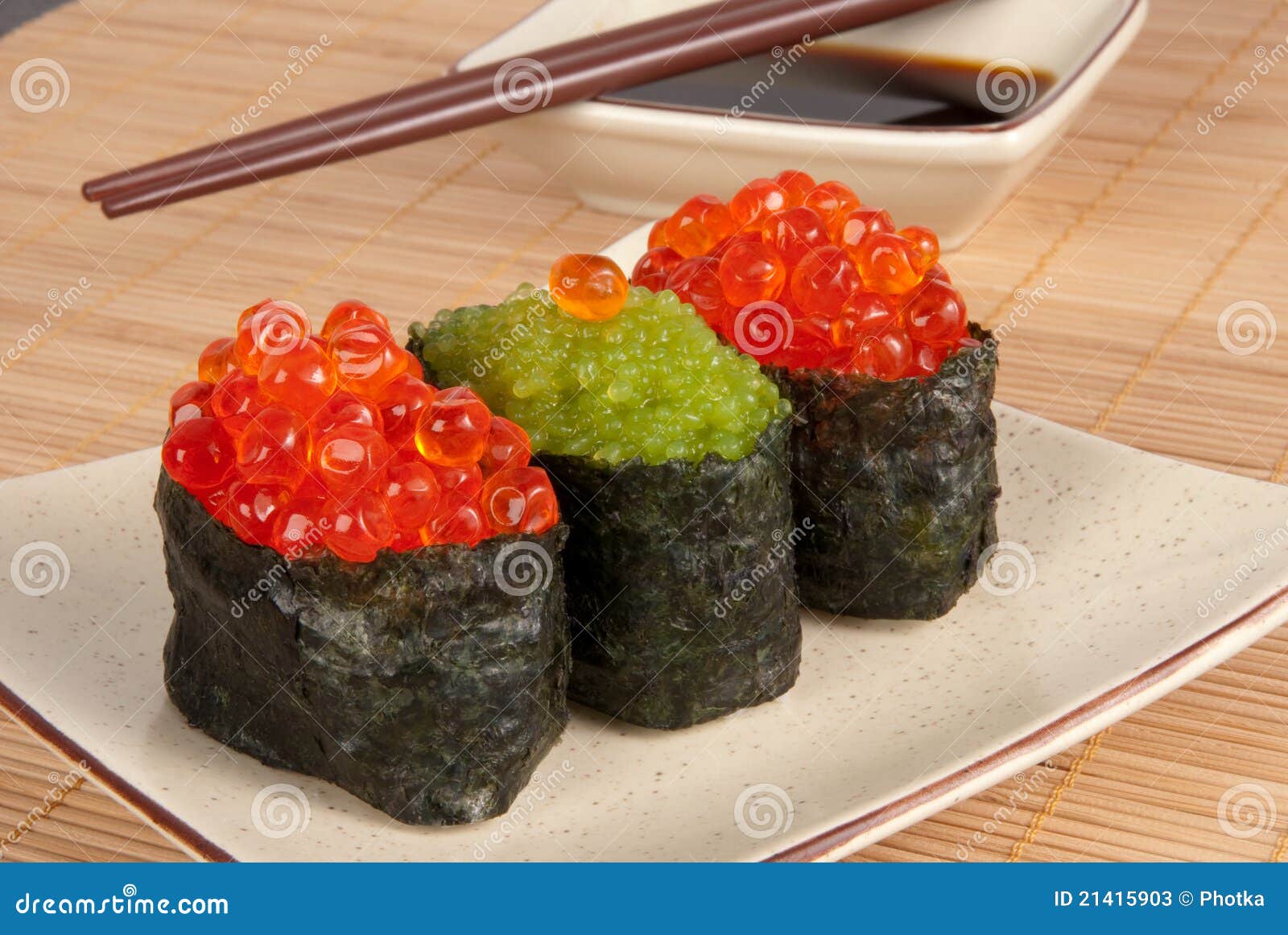 Gunkan Sushi Tobiko Sushi Or Flying Fish`s Roe Sushi Serve In Japanese ...