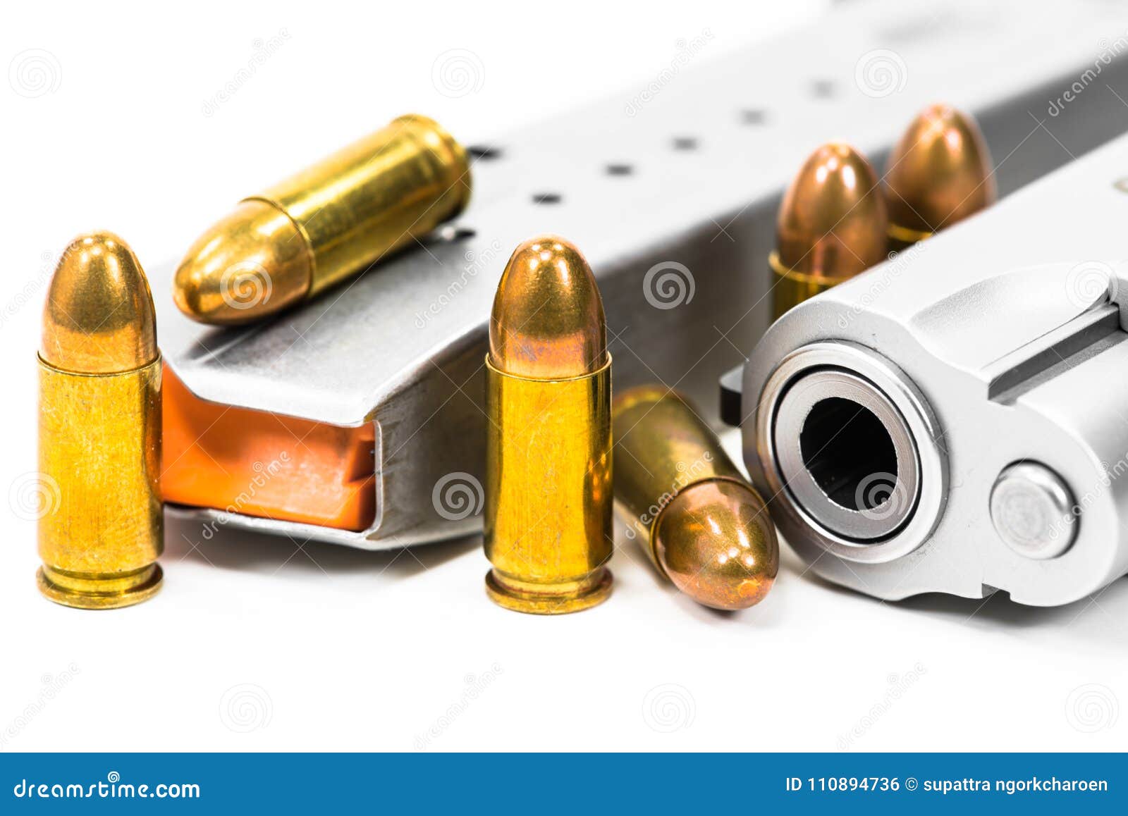Guns and Ammunition Put on White Floor Stock Photo - Image of security, range: 110894736