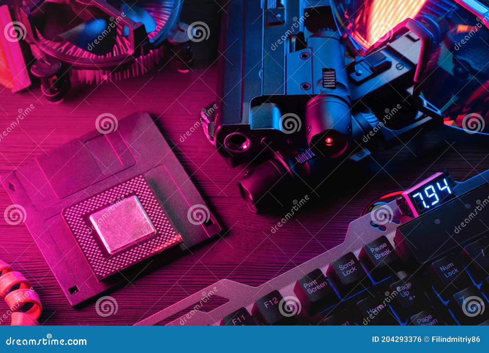 Guns and Cpu Chip Close Up. Stock Photo - Image of weapon, sport: 204293376