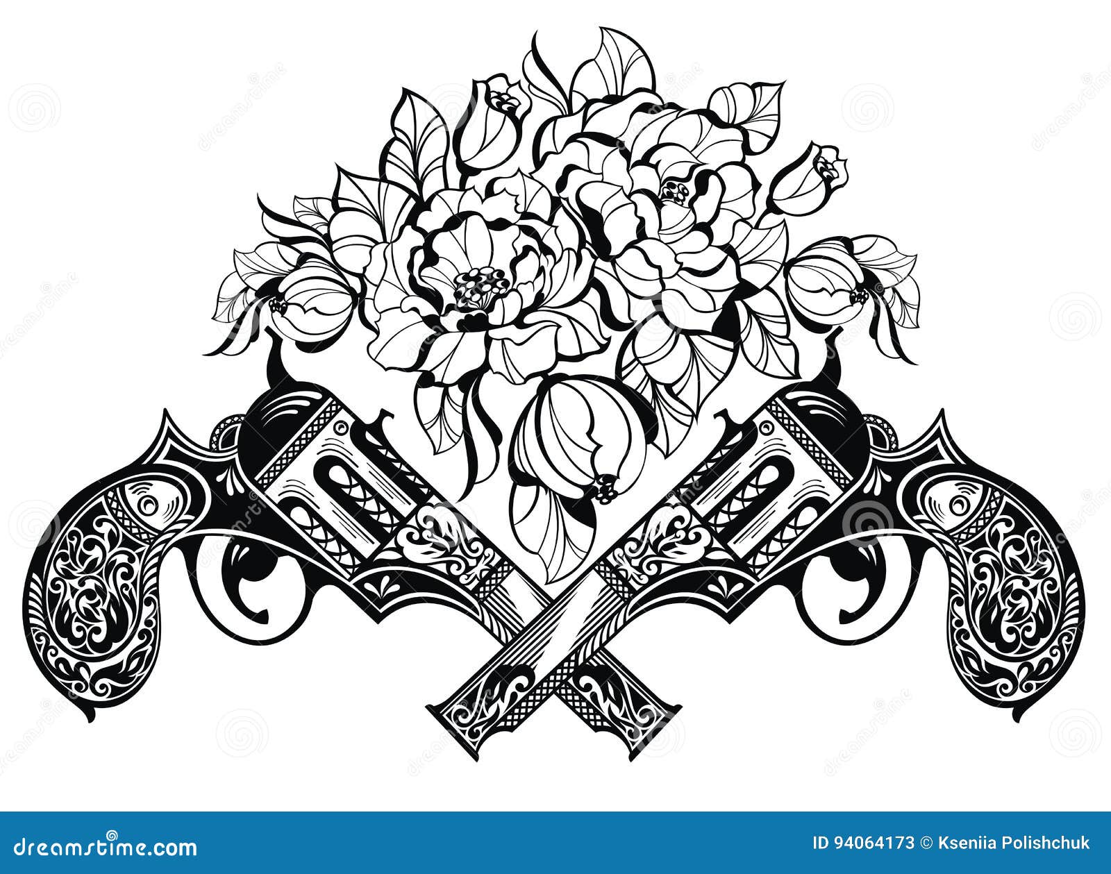 Classic Guns Emblem, Logo With Crossed Powerful Pistols, Guns, Two ...