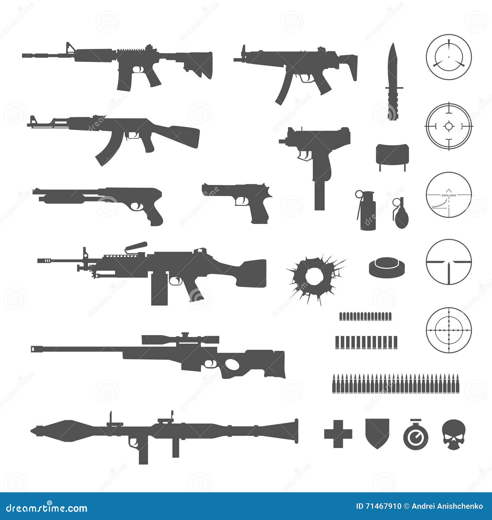 Guns and Game Elements Icons Stock Vector - Illustration of icons ...