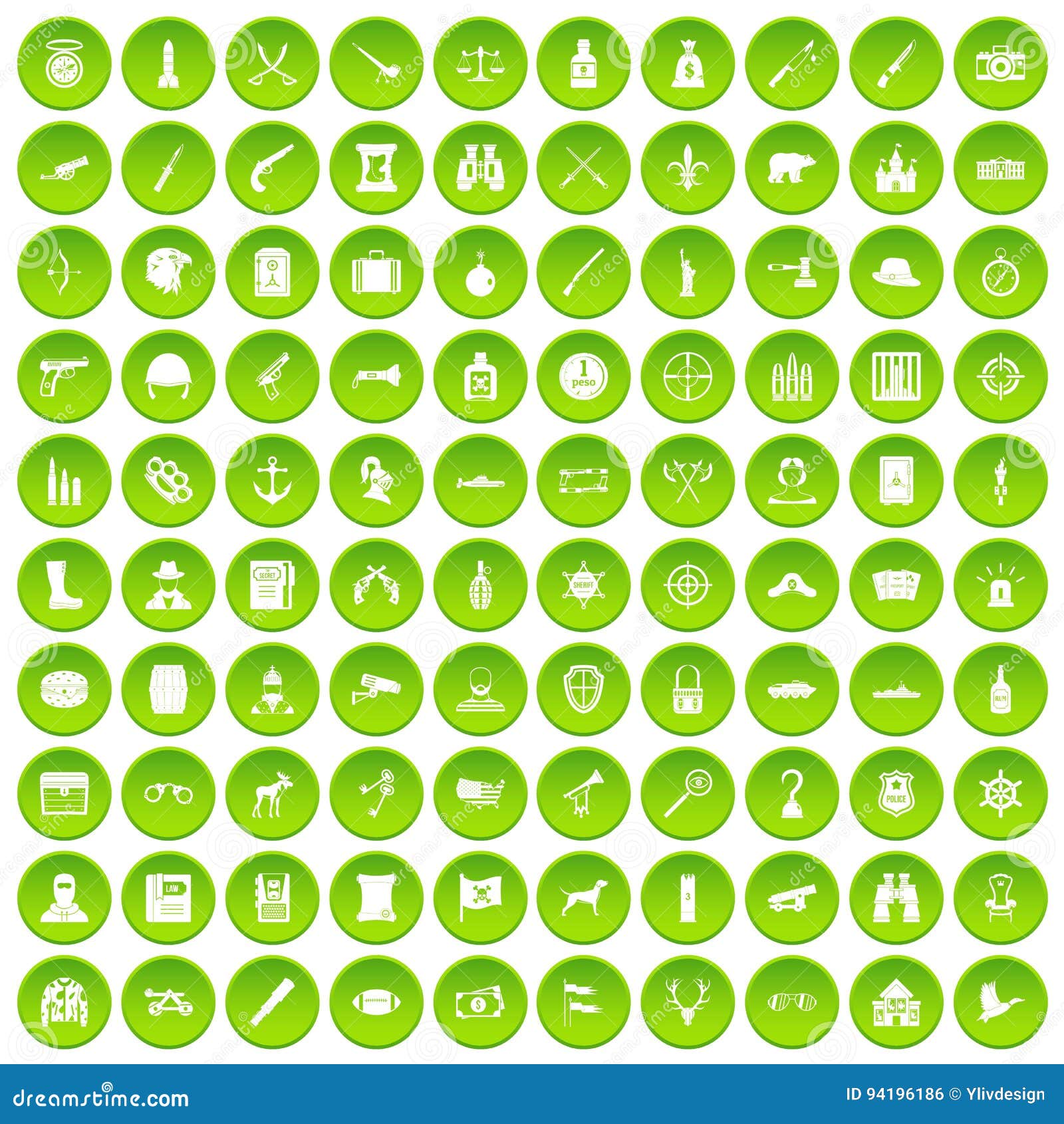 100 Guns Icons Set Green Circle Stock Vector - Illustration of pipe ...