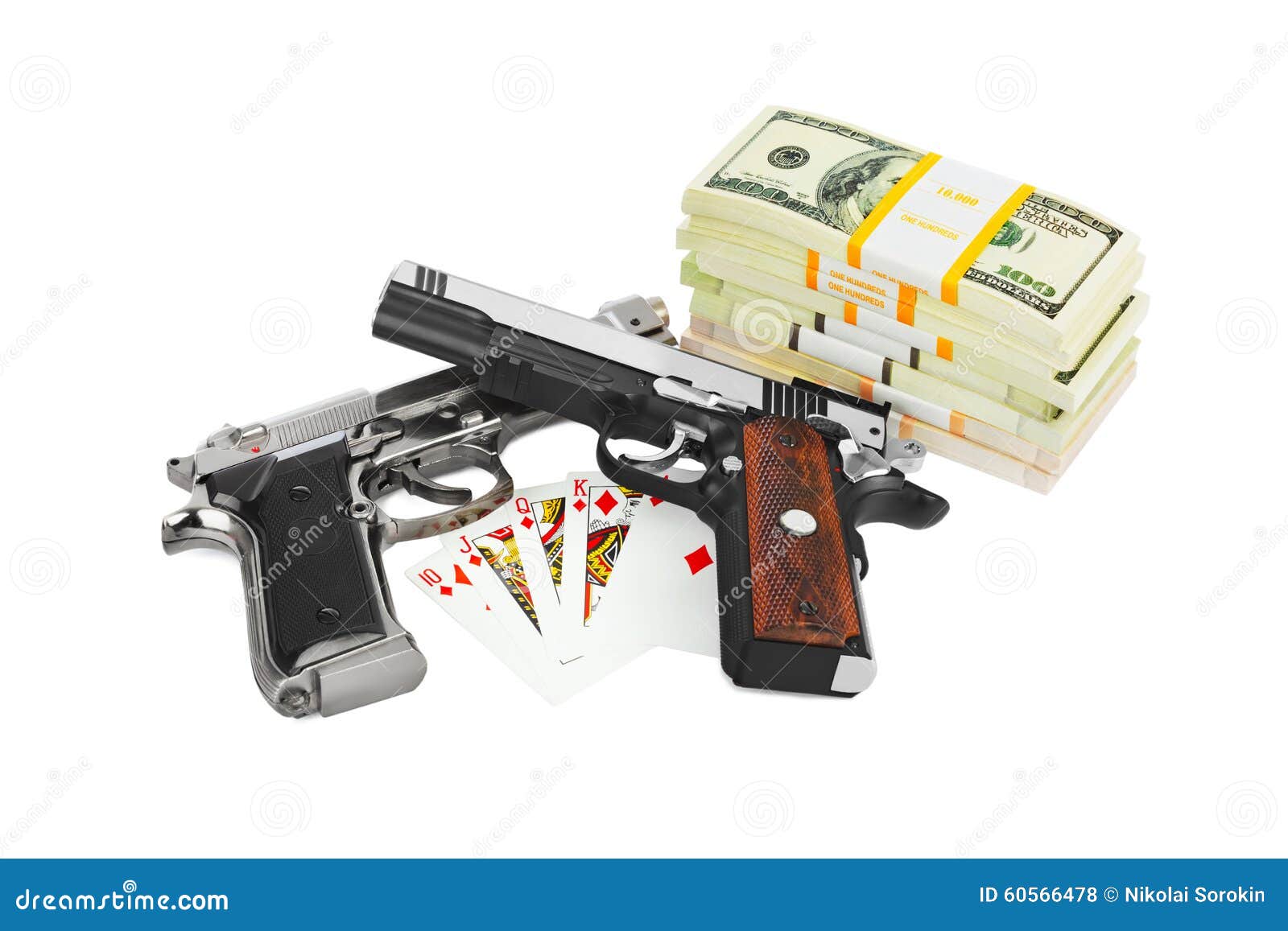 Guns Money and Playing Cards Stock Photo - Image of bandit, handgun ...