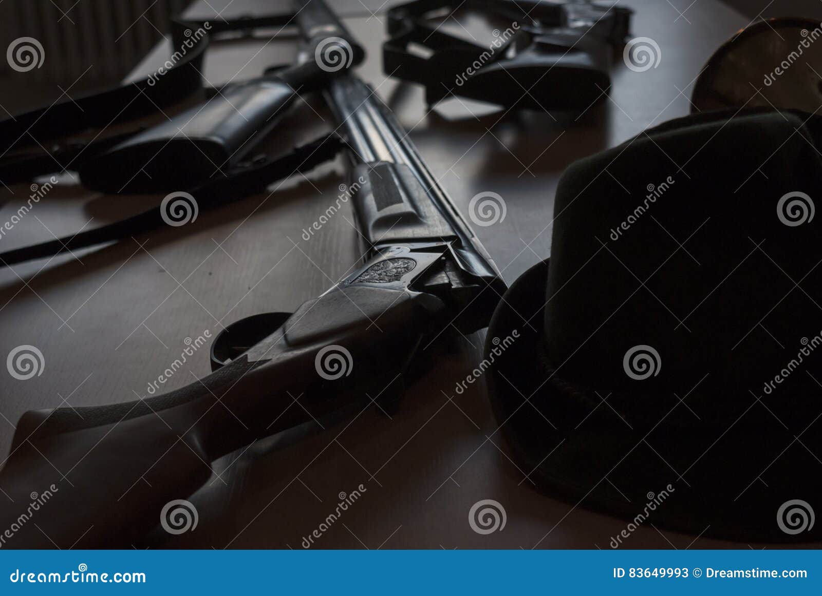 Guns at Nigh Detail on the Table Stock Image - Image of rifle, close ...