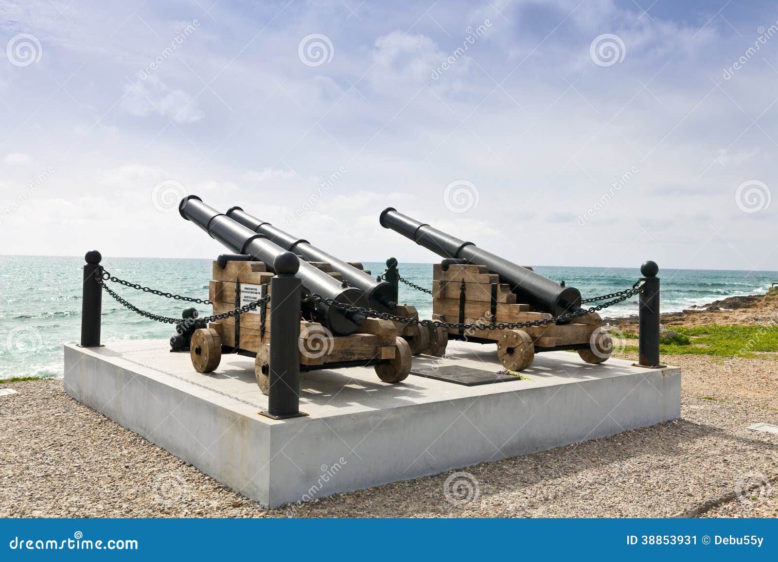 Guns at Paphos Harbor in Cyprus. Stock Image - Image of shore, fire ...