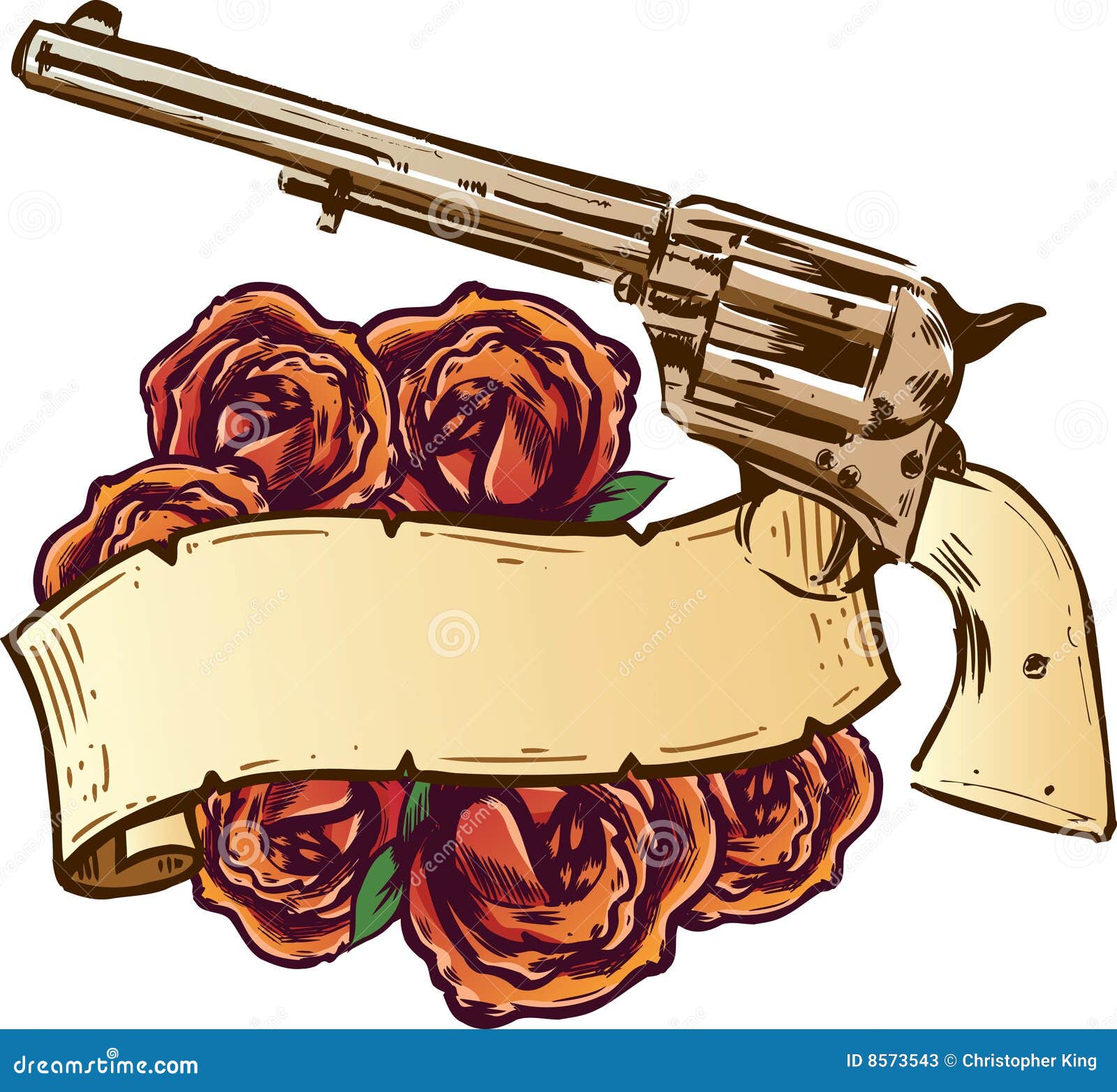 Guns and Roses with Banner Illustration Stock Vector - Illustration of ...