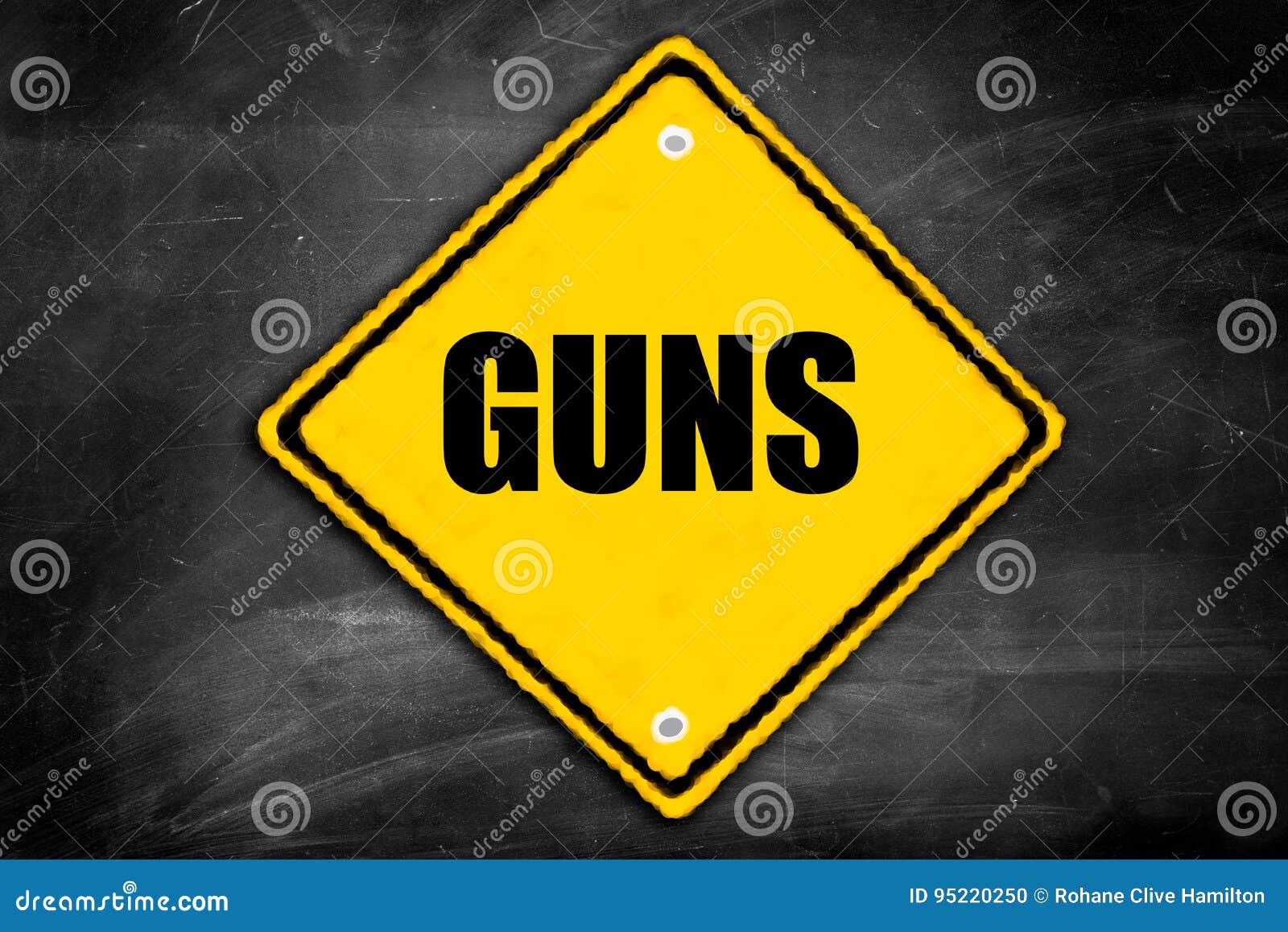 Guns Written on Caution Sign Stock Photo - Image of advisory, diamond ...