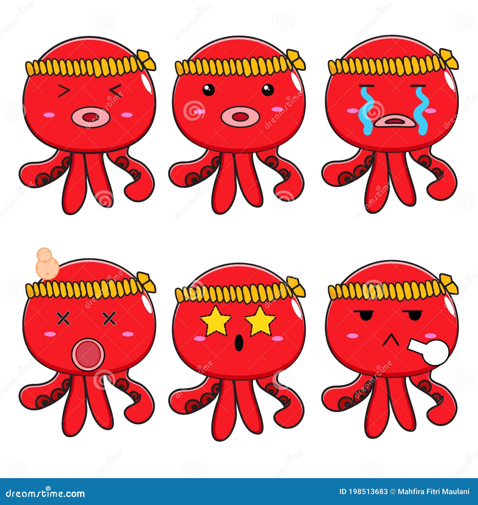 Red Octopus Cute Chibi Expression Stock Vector - Illustration of ...