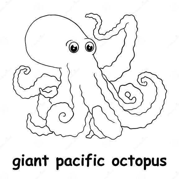 Kids Line Illustration Coloring Giant Pacific Octopus. Animal Outline ... Kids Line Illustration Coloring Giant Pacific Octopus. Animal Outline ...