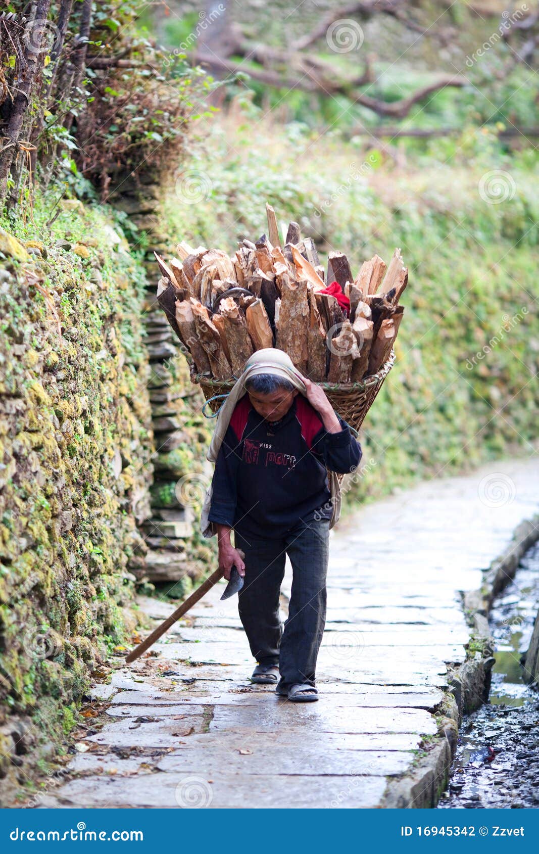 Gurung peasant with basket editorial photography. Image of gurung ...