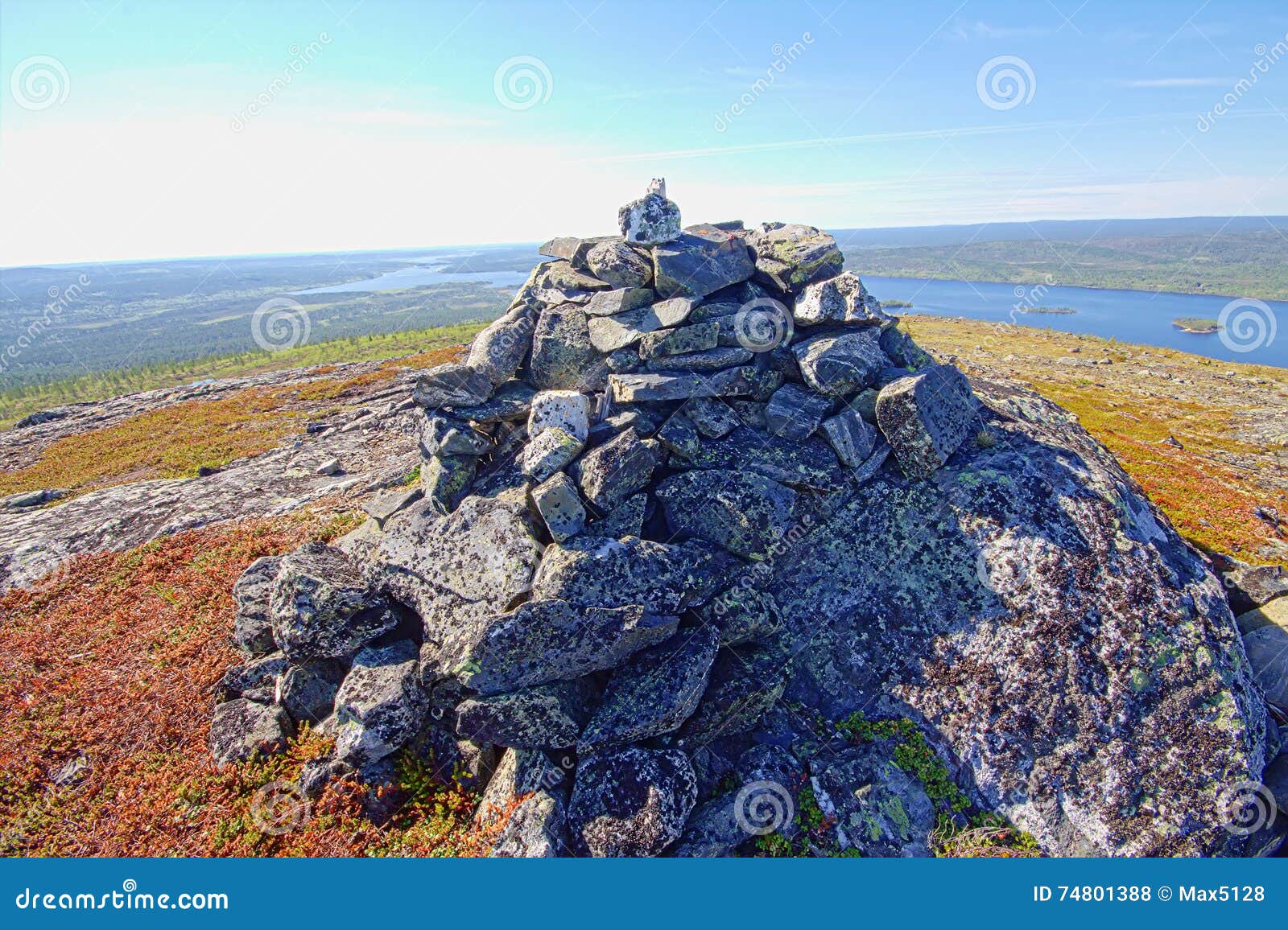 Gury on Top of Mountain and Stunning Views of River Valley Stock Photo ...