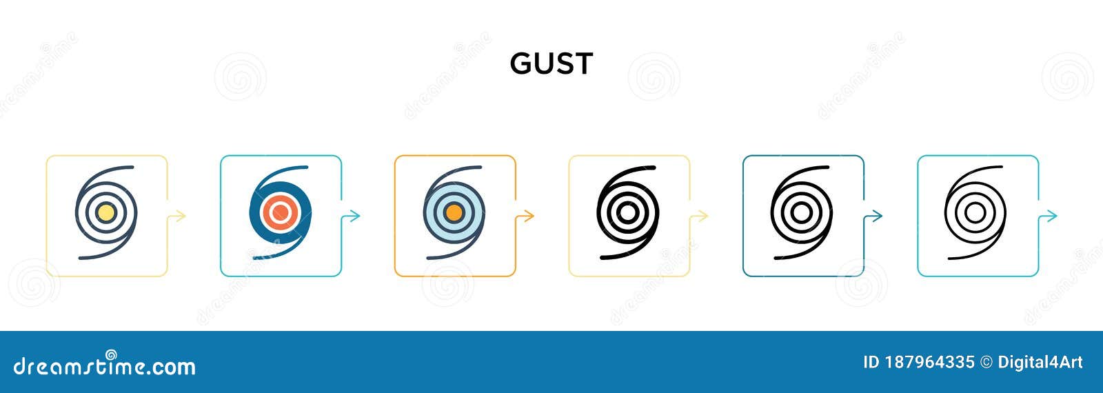 Gust Vector Icon in 6 Different Modern Styles. Black, Two Colored Gust ...