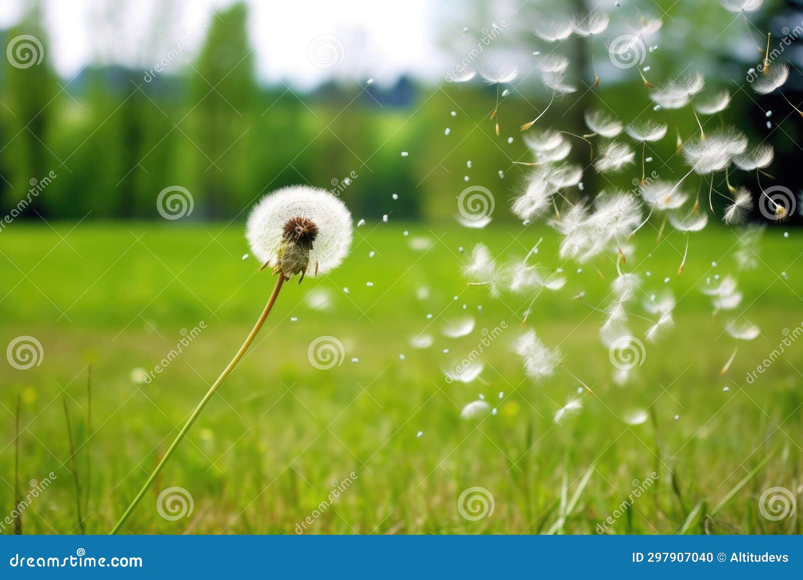 A Gust of Wind Lifting Dandelion Seeds Airborne Stock Photo - Image of ...