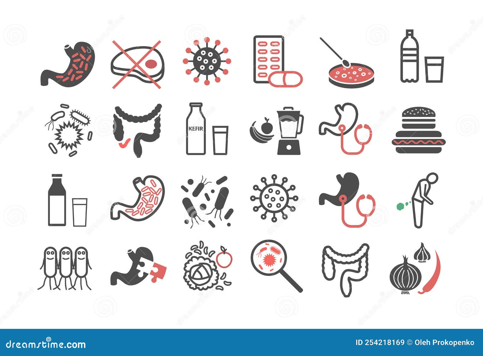 Gut flora. Line icons set stock vector. Illustration of fatigue - 254218169