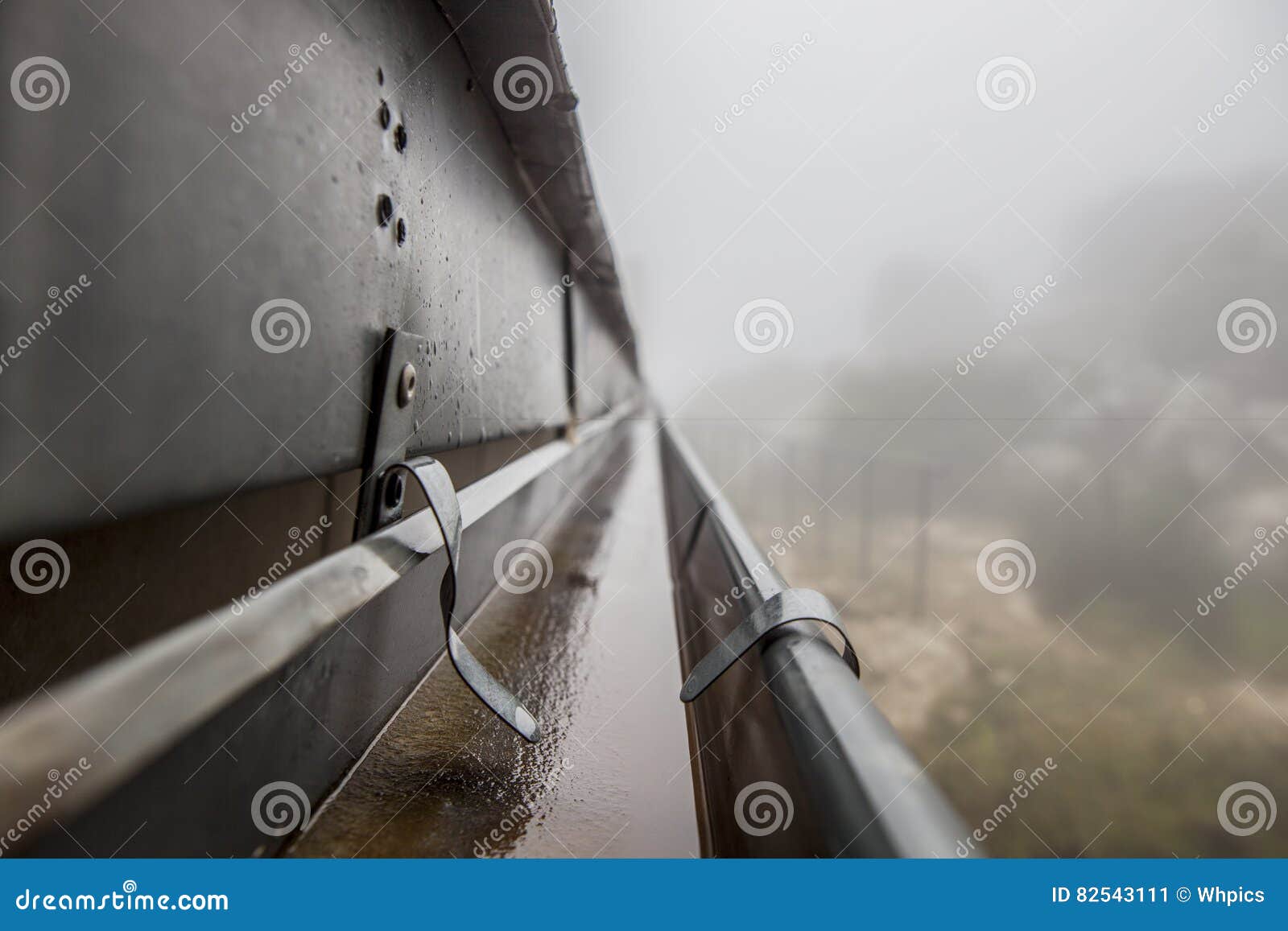 Gutter Drainage System on the Roof with Dripping Fog Stock Image ...