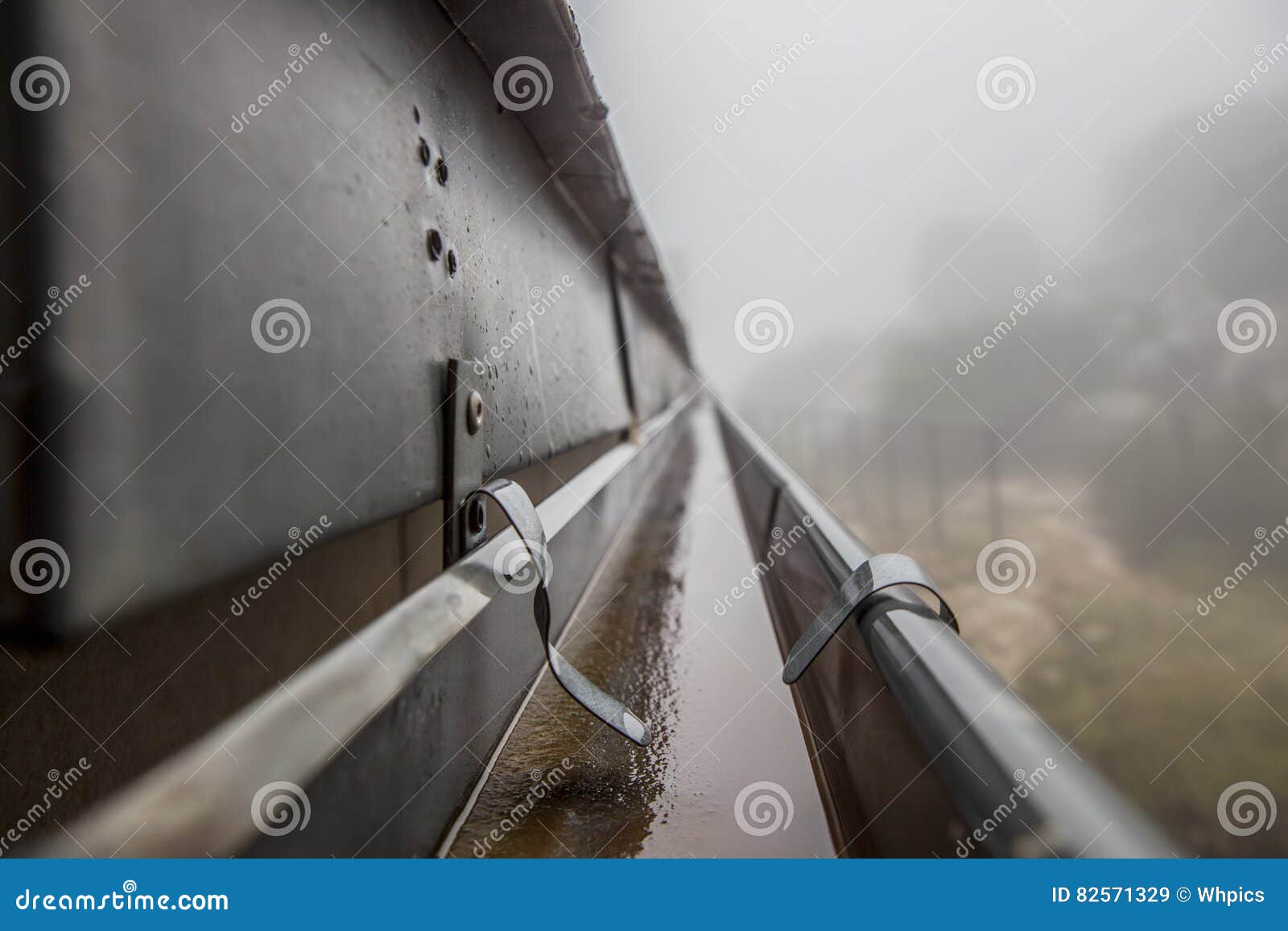 Gutter Drainage System on the Roof with Dripping Fog Stock Image ...