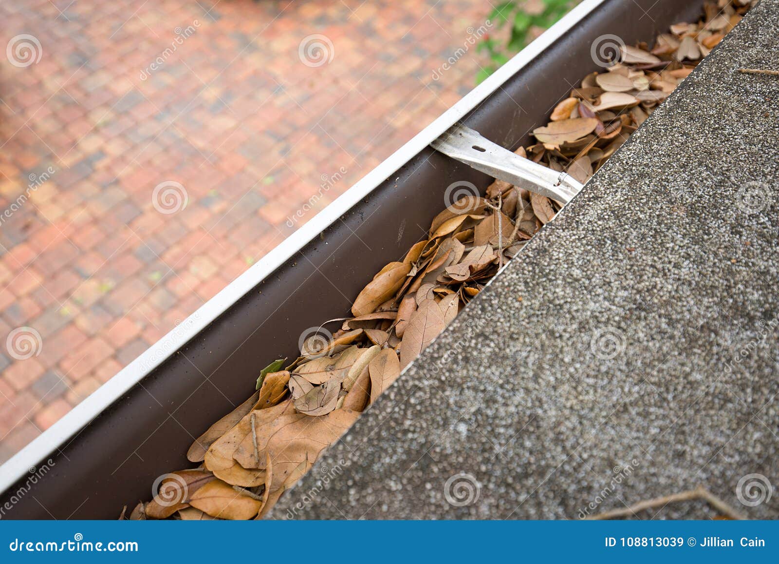 Gutter filled with leaves stock image. Image of dirty - 108813039