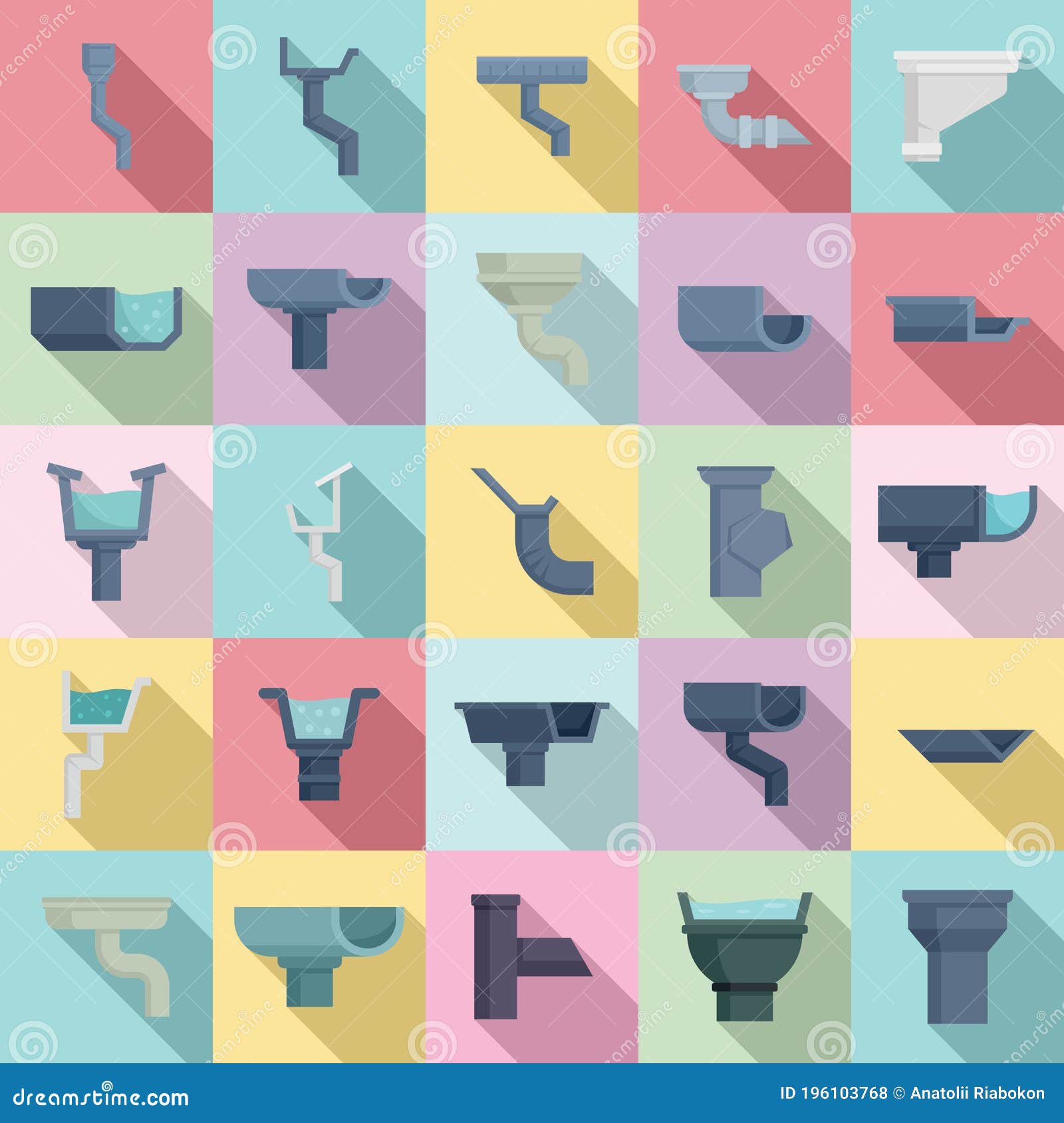 Gutter Icons Set, Flat Style Stock Vector - Illustration of ...