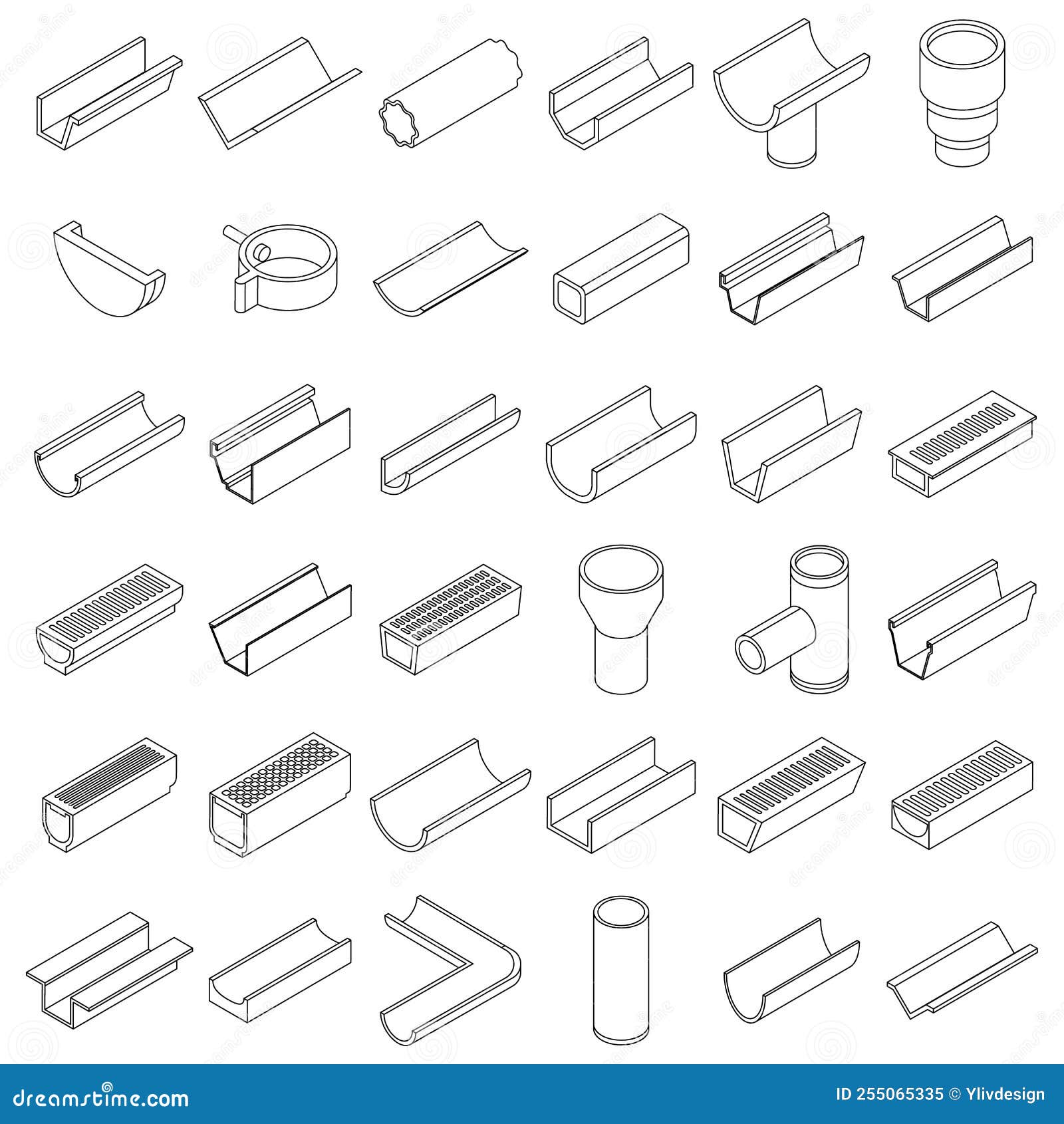 Gutter Icons Set Vector Outline Stock Vector - Illustration of house ...