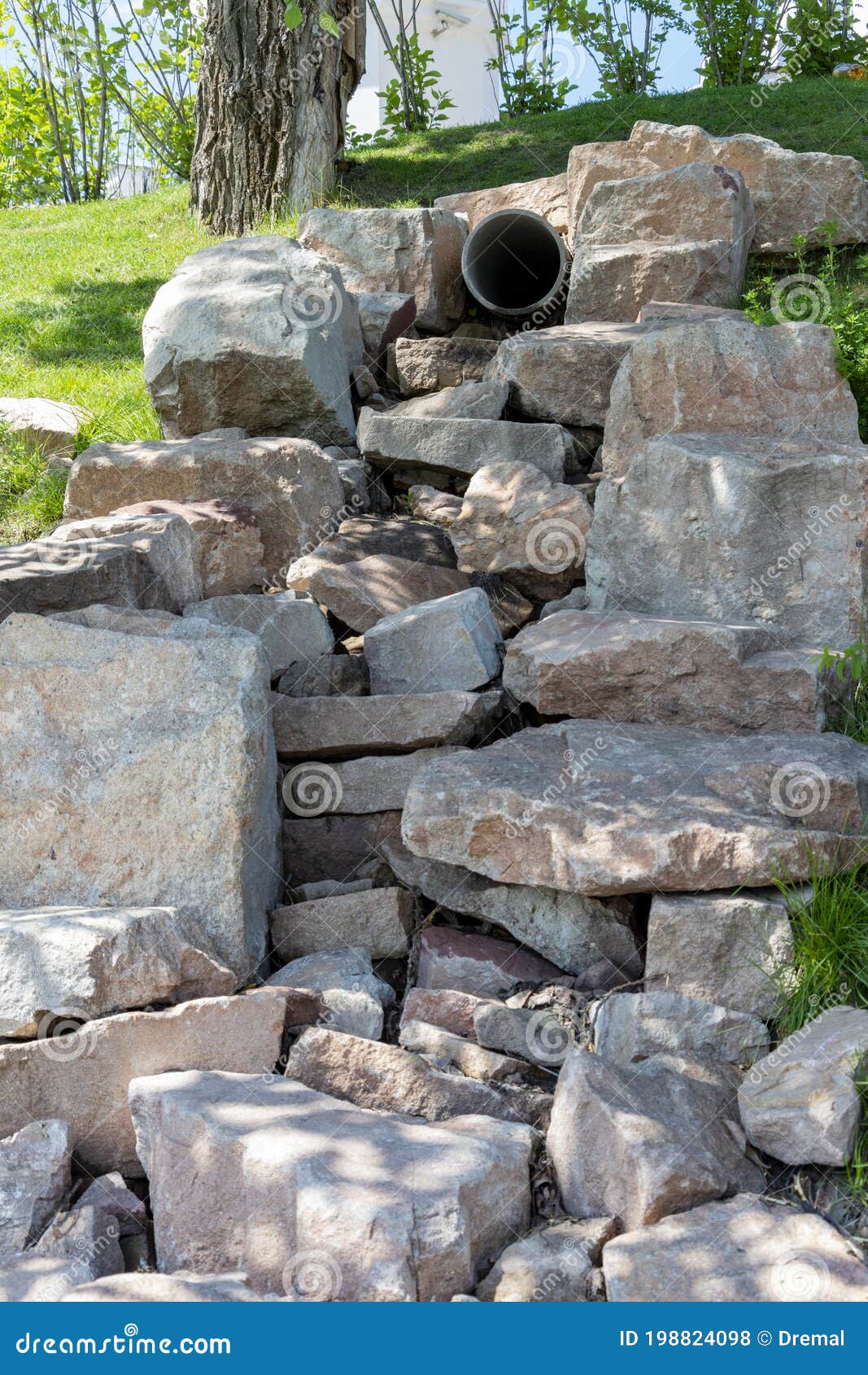 Stone gutter, with a pipe stock photo. Image of building - 198824098