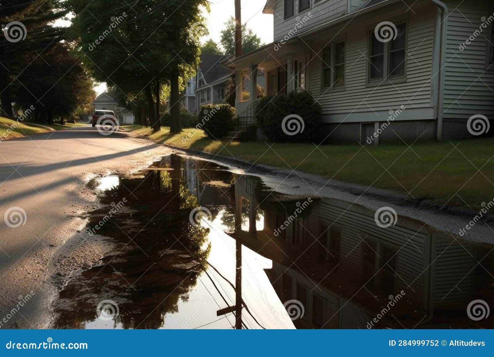 Gutter Overflow Causing Puddle Formation Below Stock Illustration