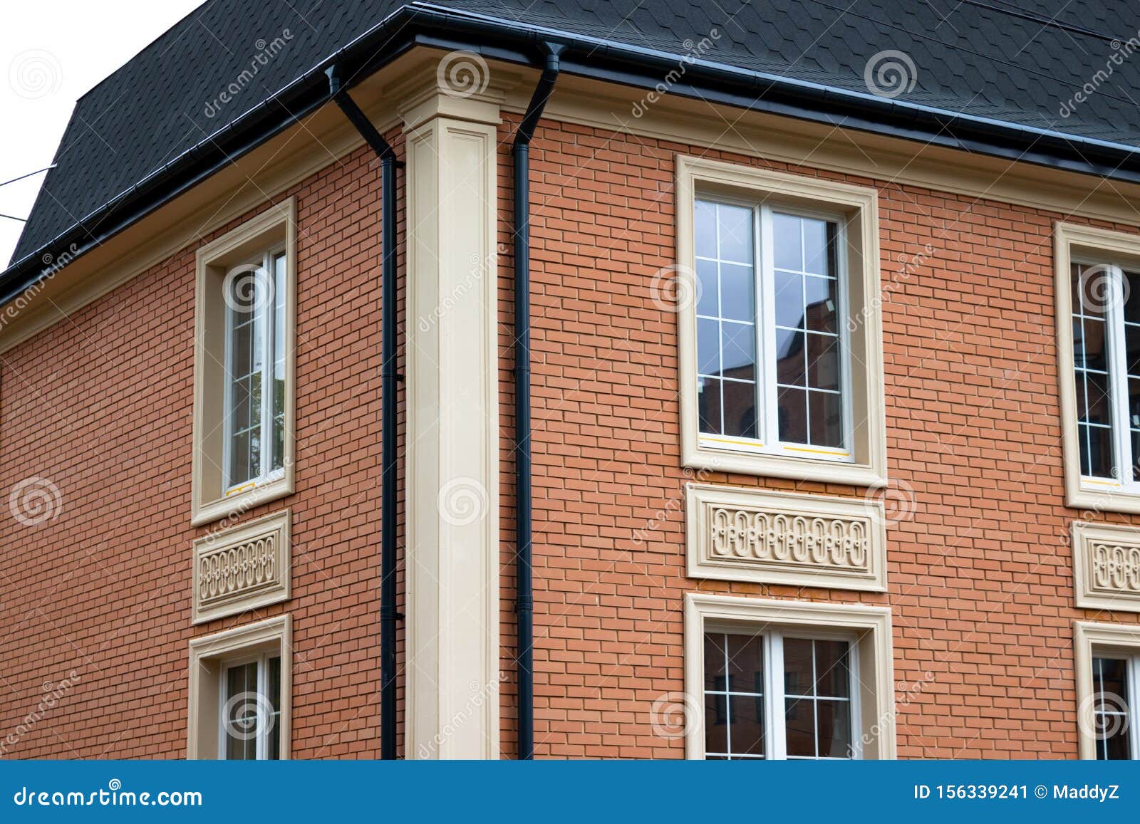 Gutter on the Roof of Beautiful House, Building Facade Stock Image ...