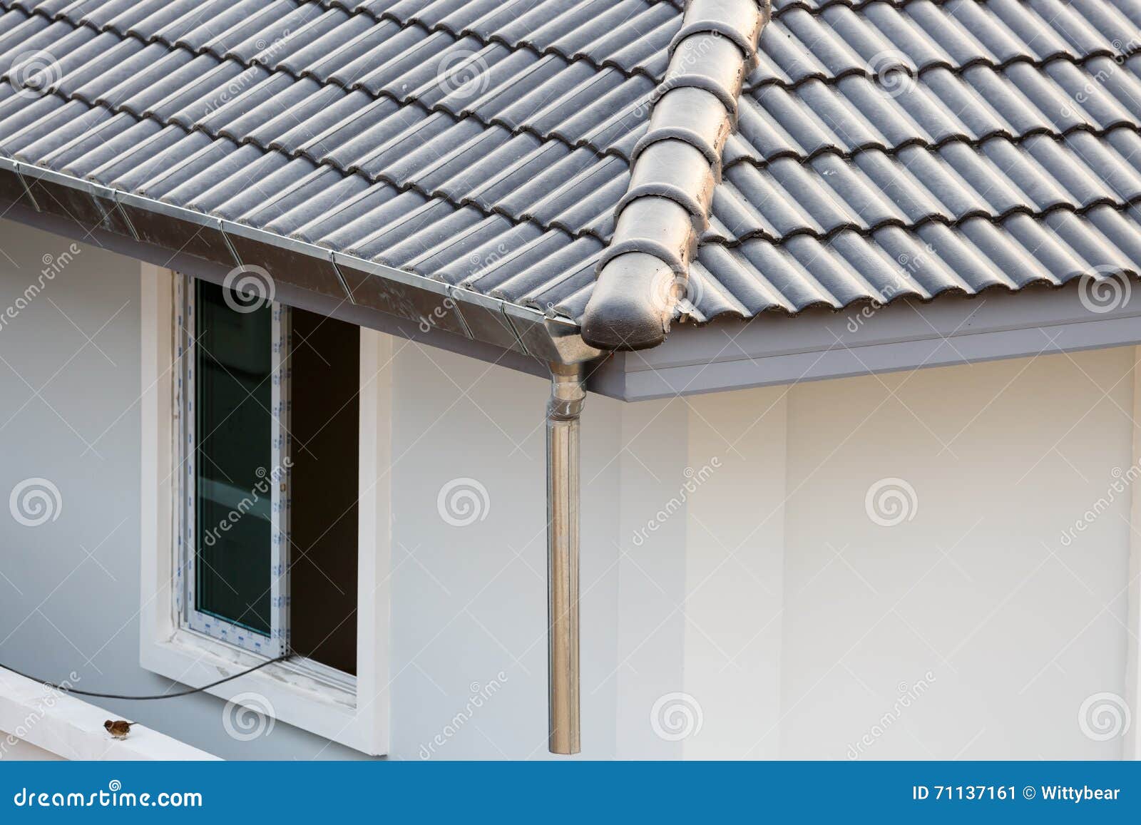 Gutter on the Roof Top of House Stock Image - Image of built, closeup ...