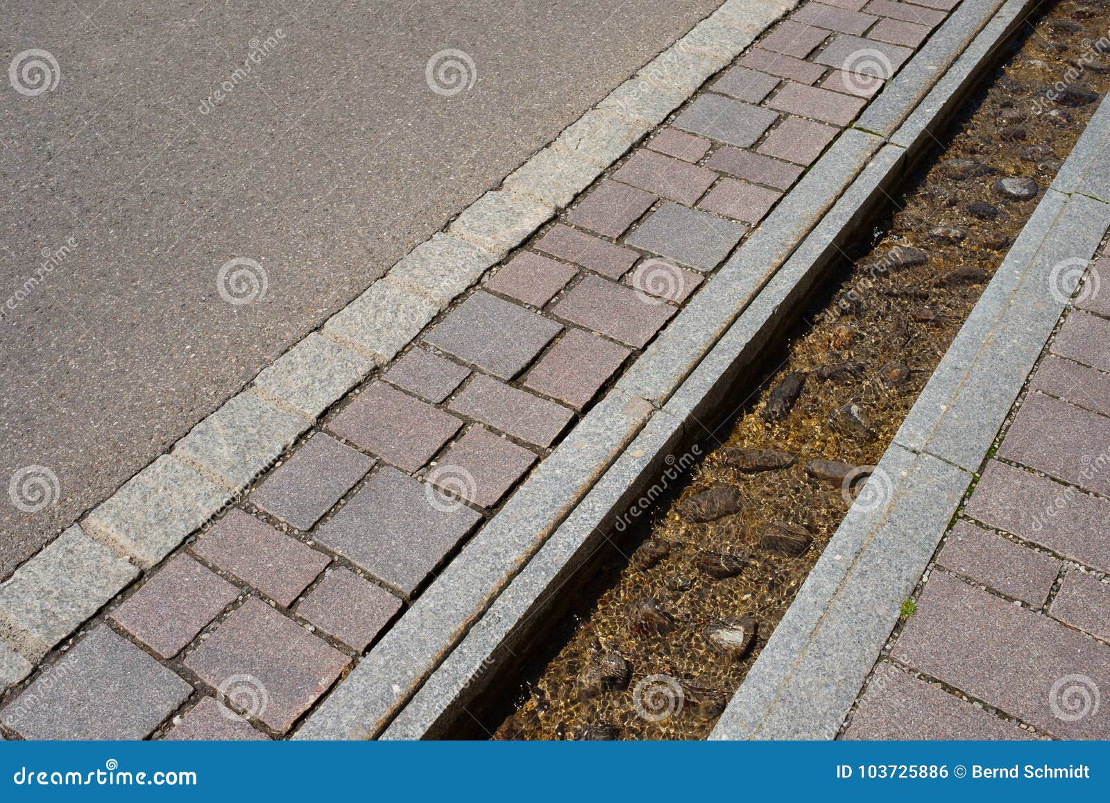 Gutter of Stone with Water between Sidewalk and Road Stock Photo ...