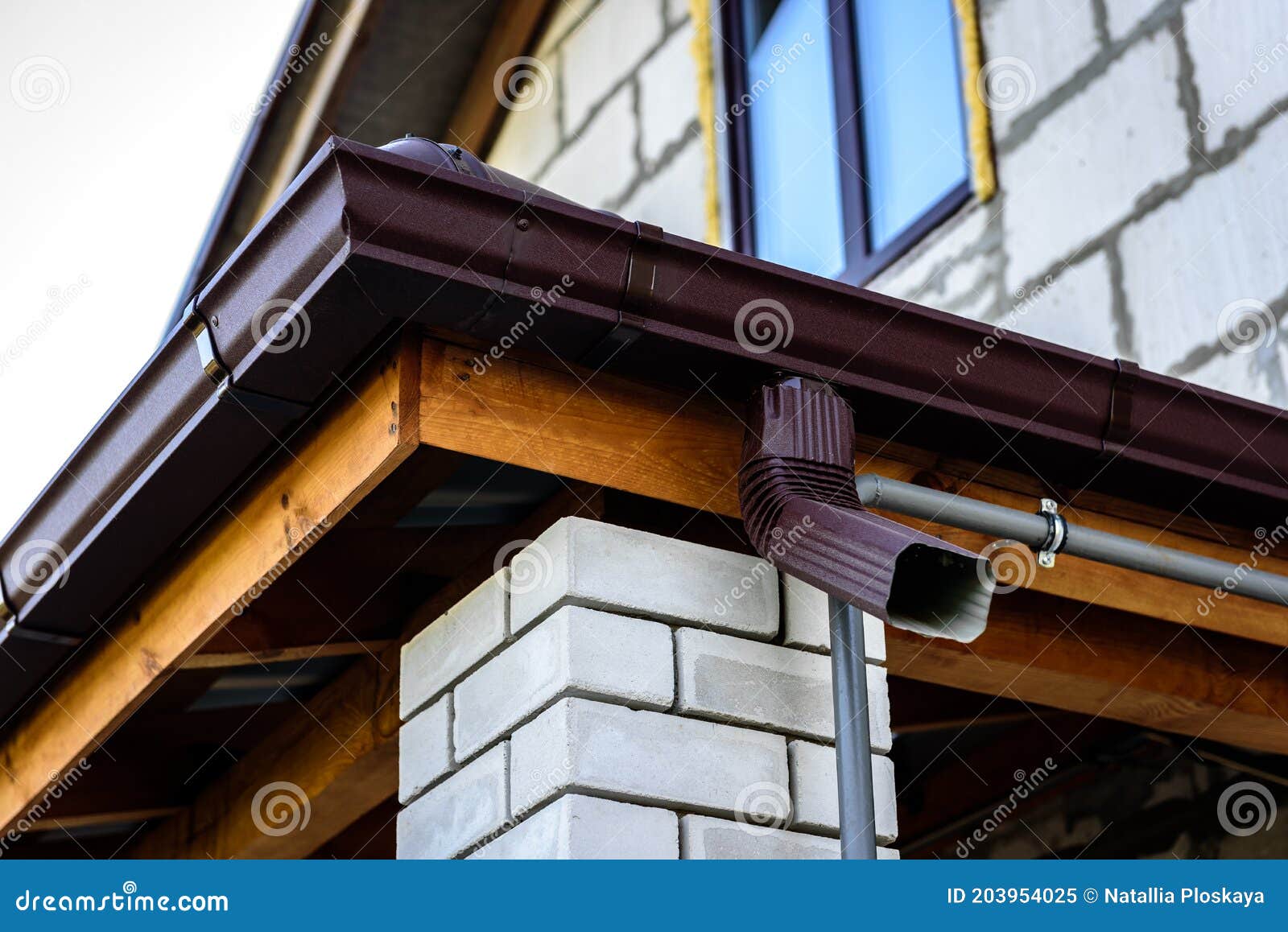 Gutter System for a Metal Roof Stock Image - Image of pipe, facade ...