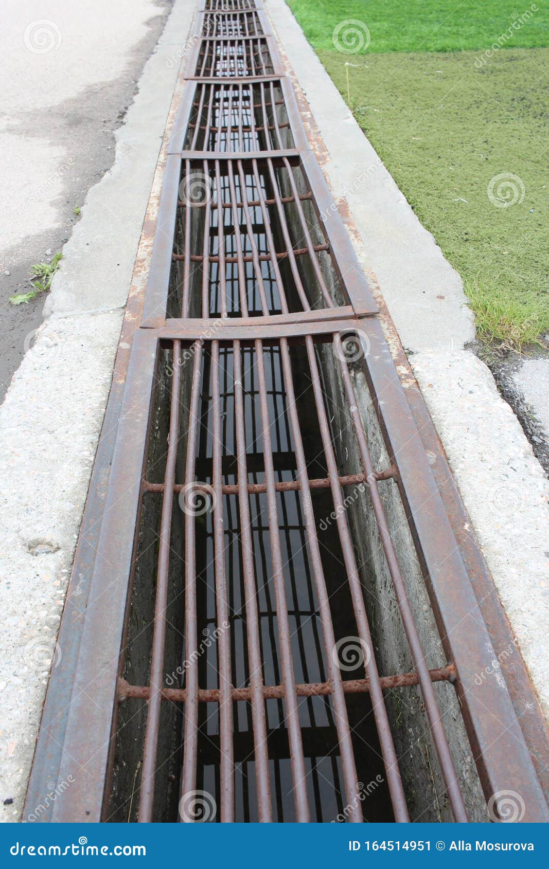 Gutter in the Water Ditch Closed with a Metal Grille Stock Image ...