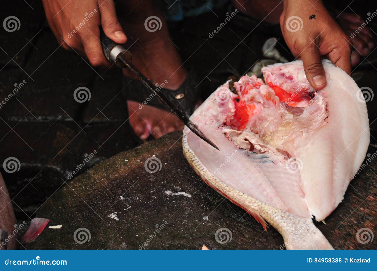 Gutting the Fish Using a Machete. Stock Photo - Image of meat, gutting ...