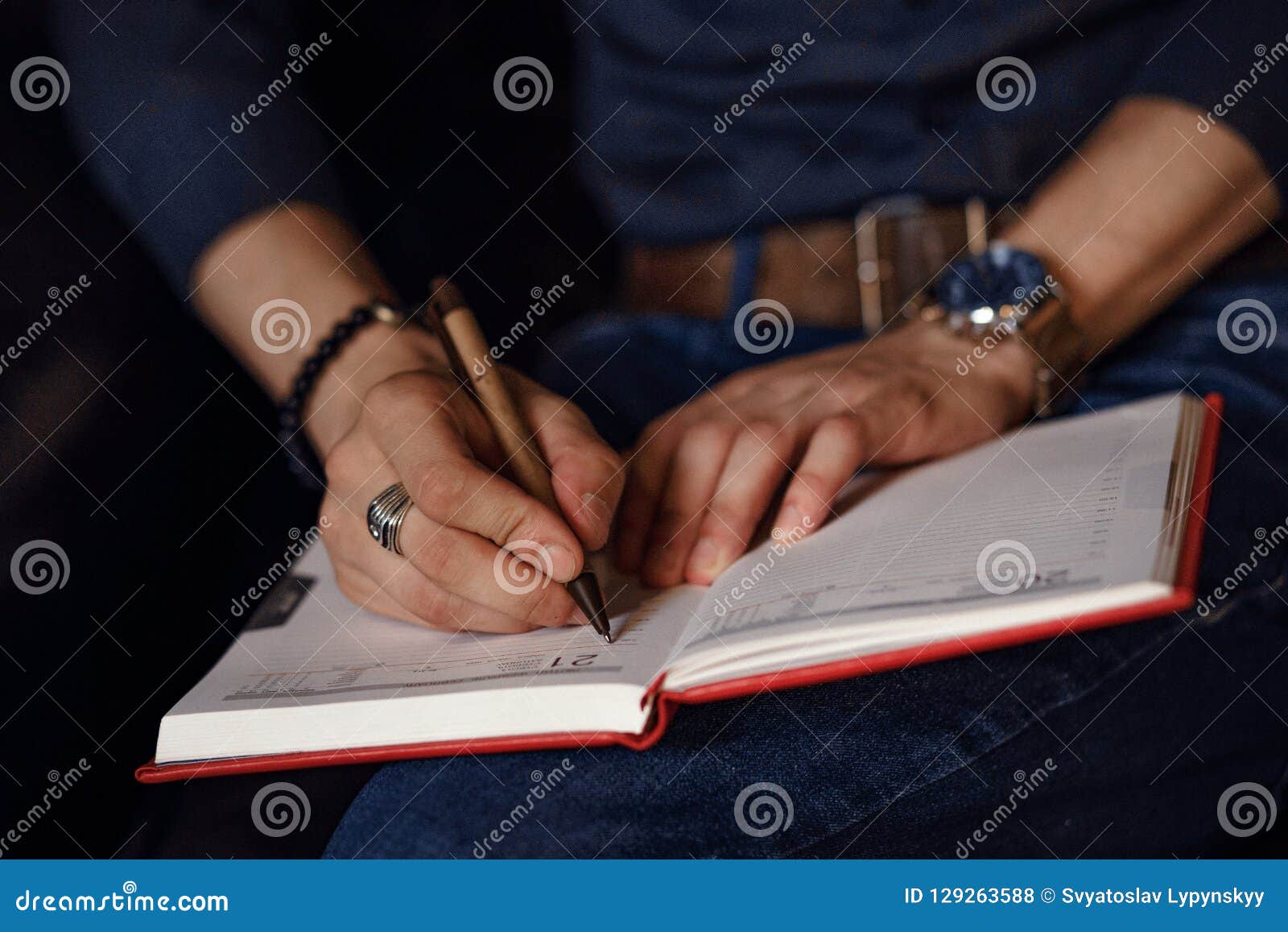 Man Taking Notes in a Notebook Stock Photo - Image of workplace ...