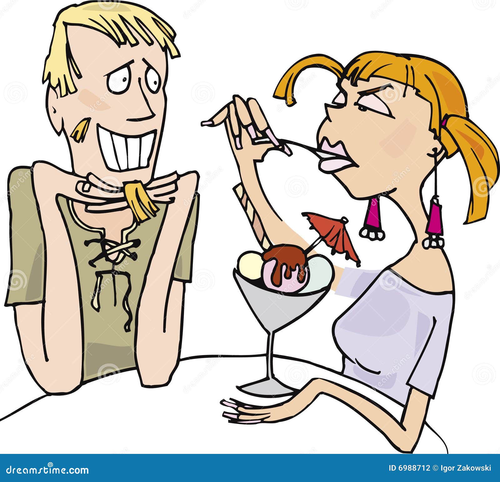 Guy and Angry Girl Eating Ice-cream Stock Vector - Illustration of ...