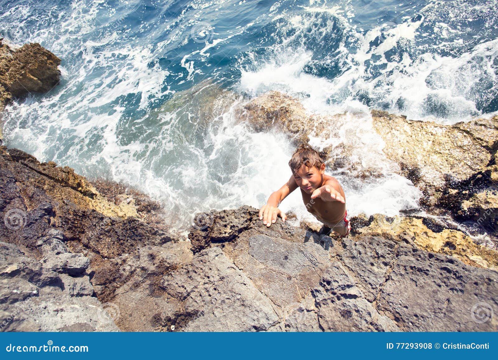 Guy Asking for Help To Someone To Climb an Inaccessible Cliff Stock ...