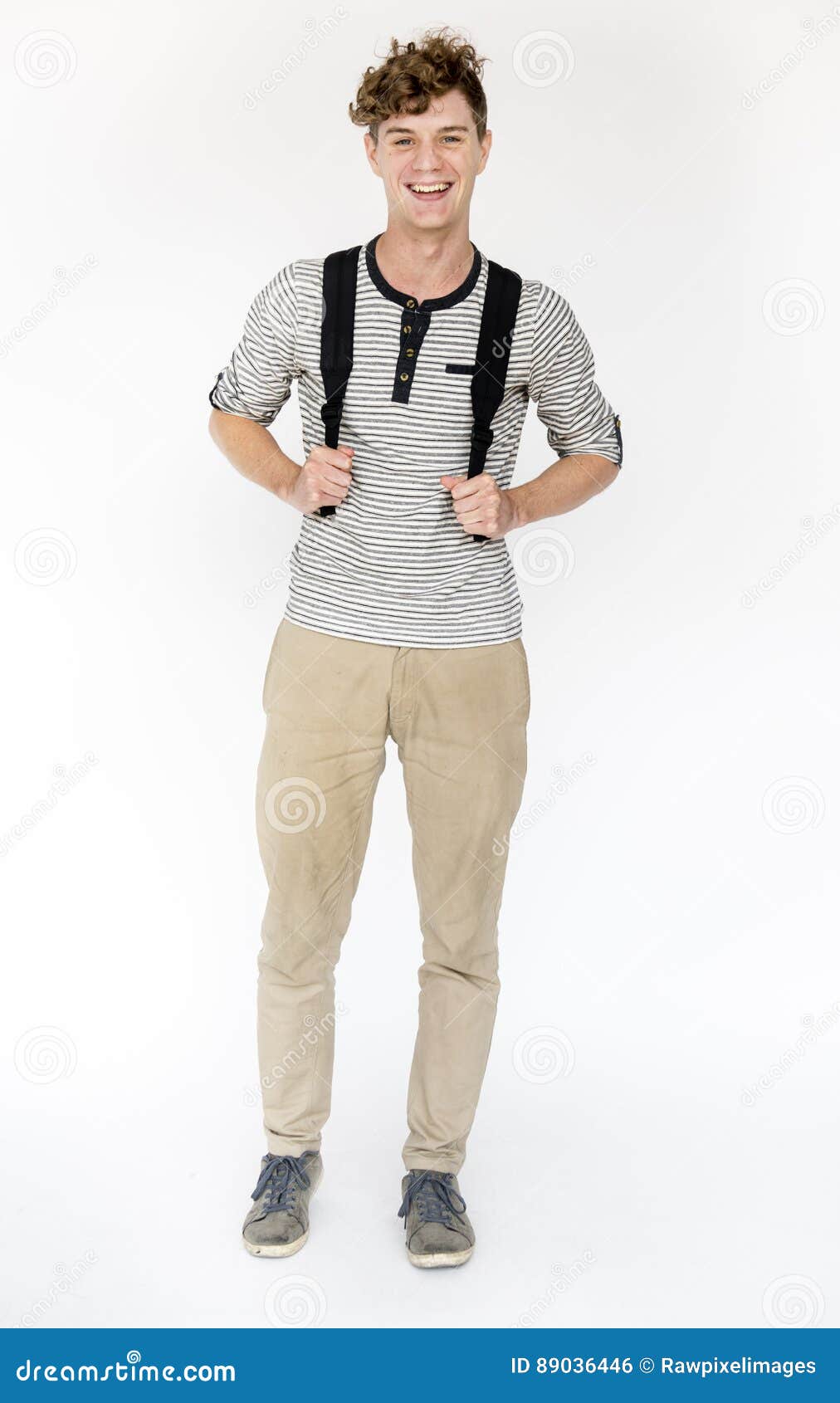 A Guy with Backpack Ready To Go Stock Photo - Image of posing, ready ...