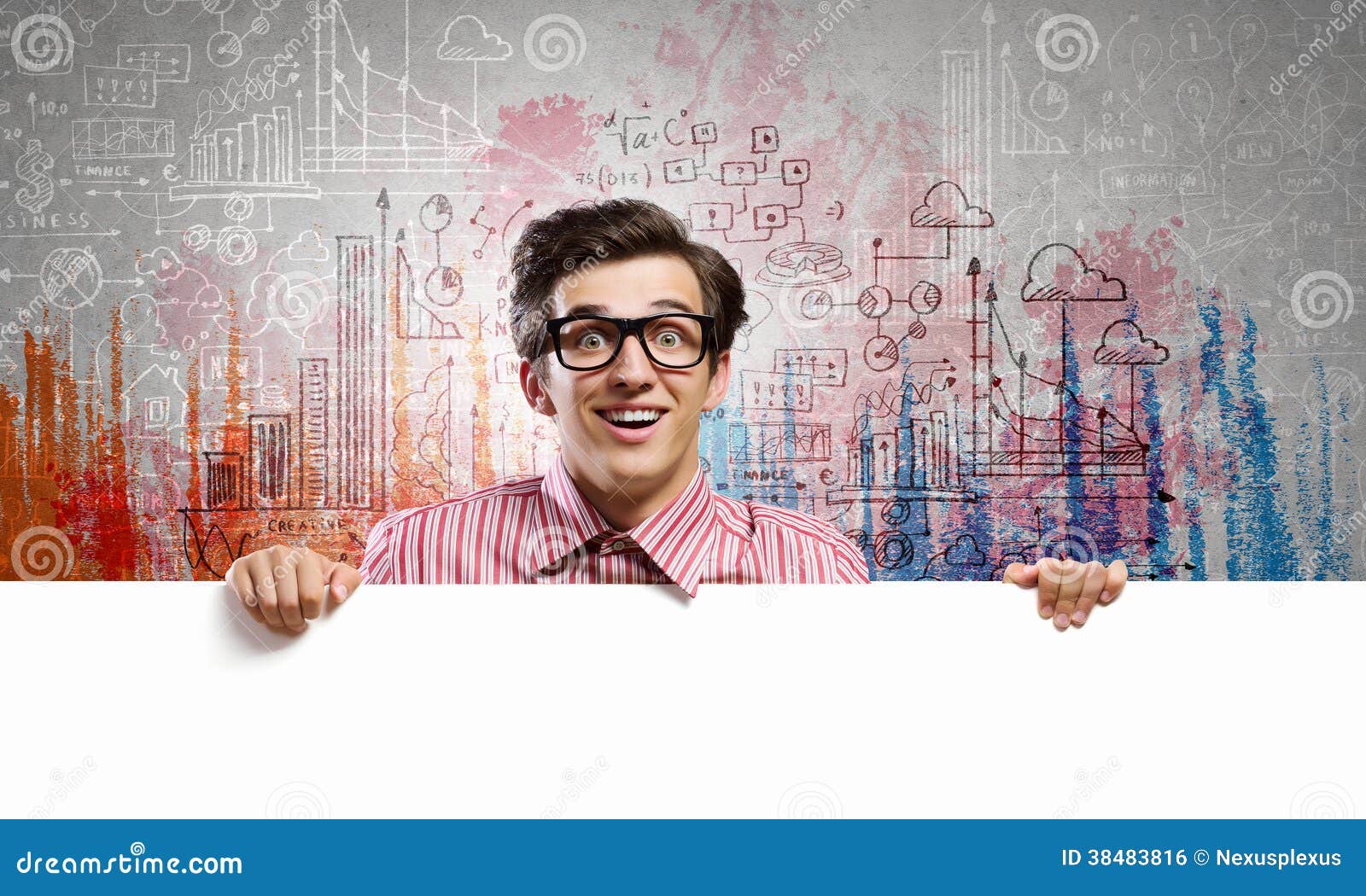 Guy with banner stock photo. Image of positive, announcement - 38483816