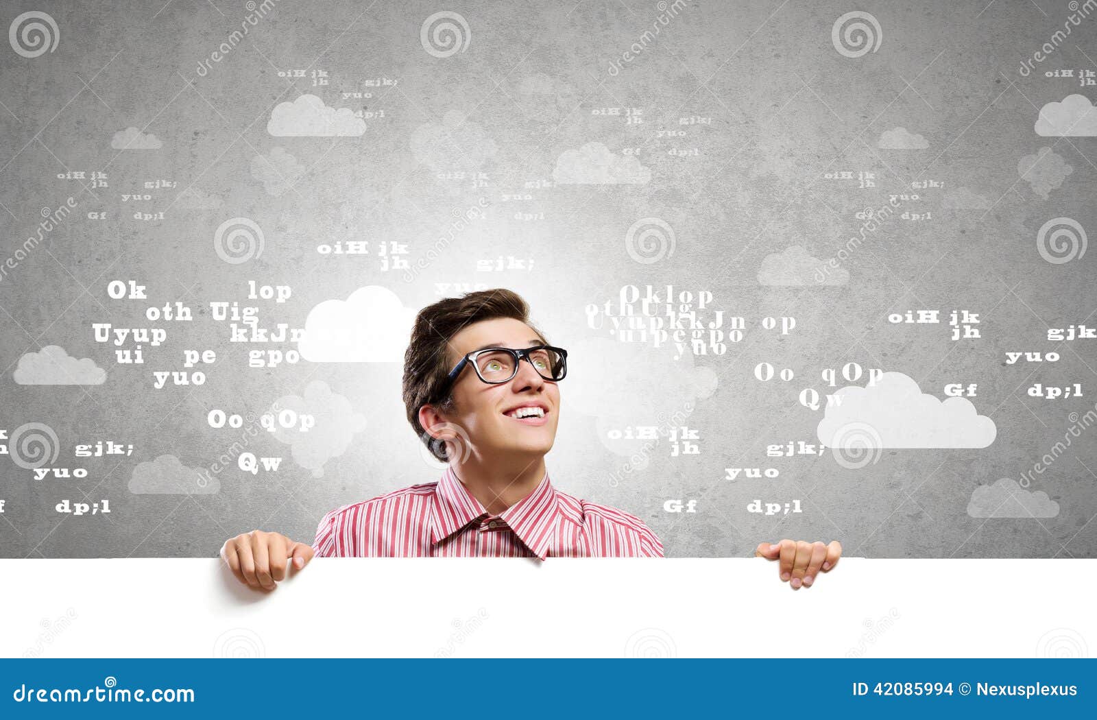 Guy with banner stock photo. Image of handsome, copyspace - 42085994