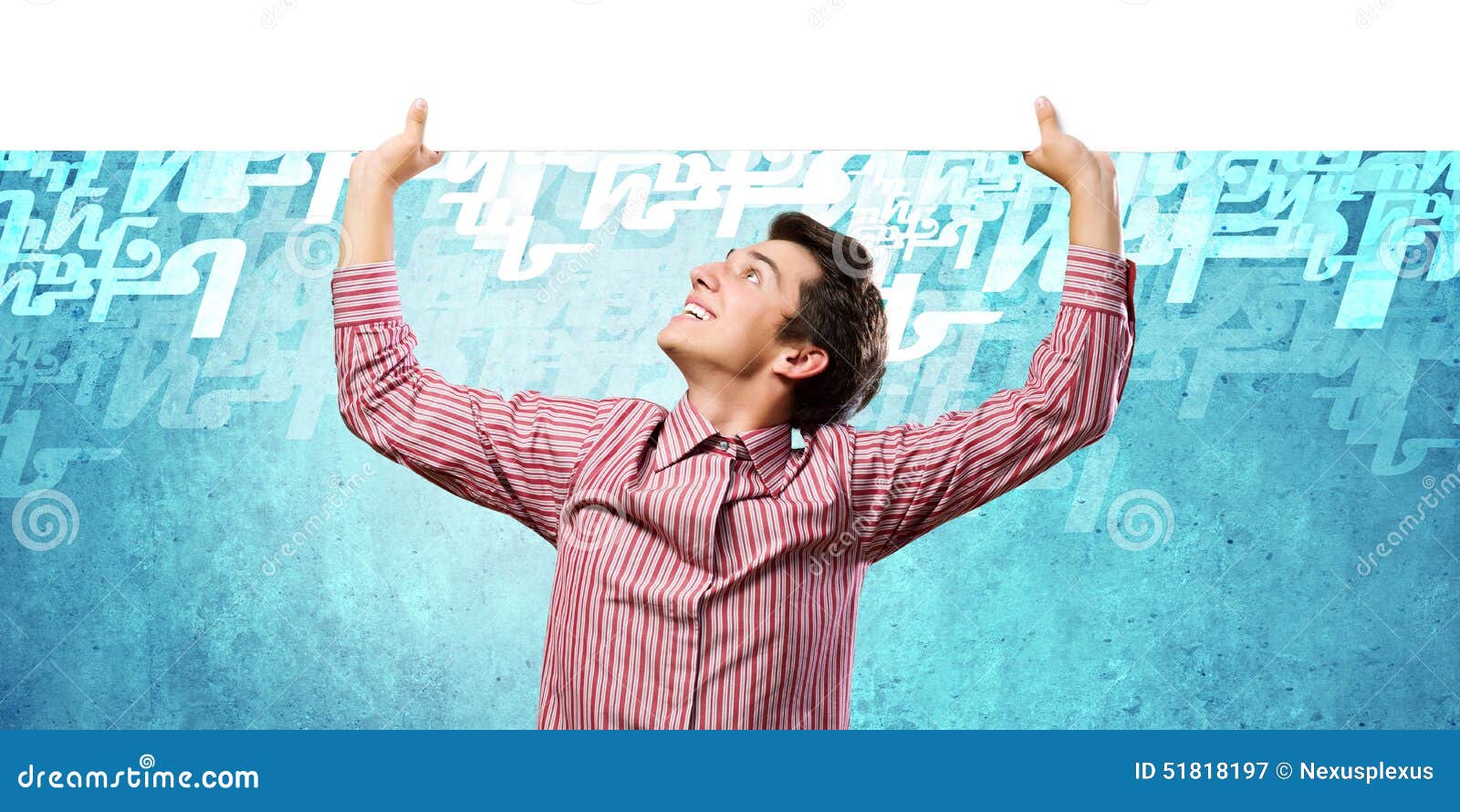Guy with banner stock image. Image of positive, board - 51818197