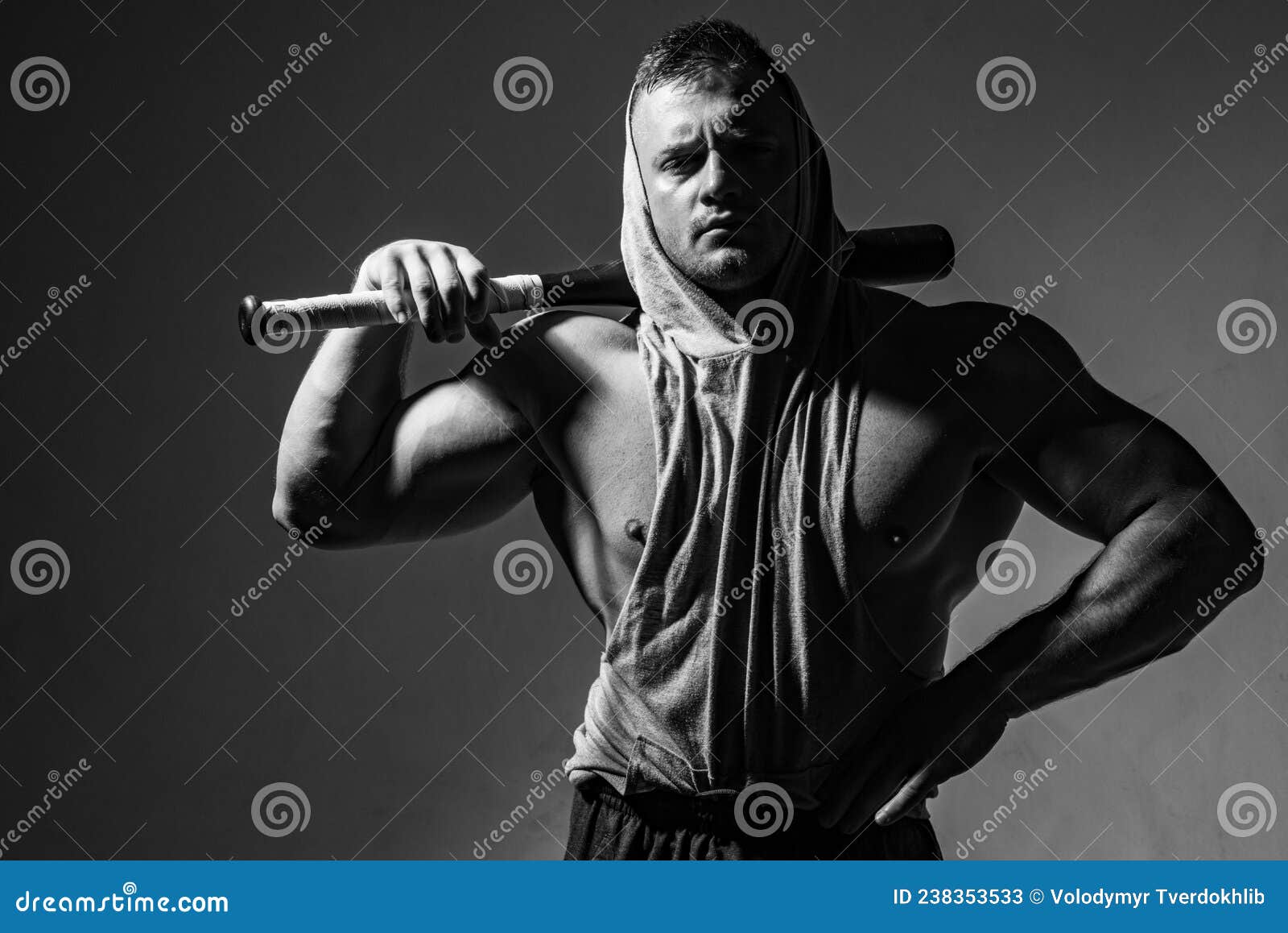 Guy with Baseball Bat for Fighting. Dangerous Man with Serious Emotion ...