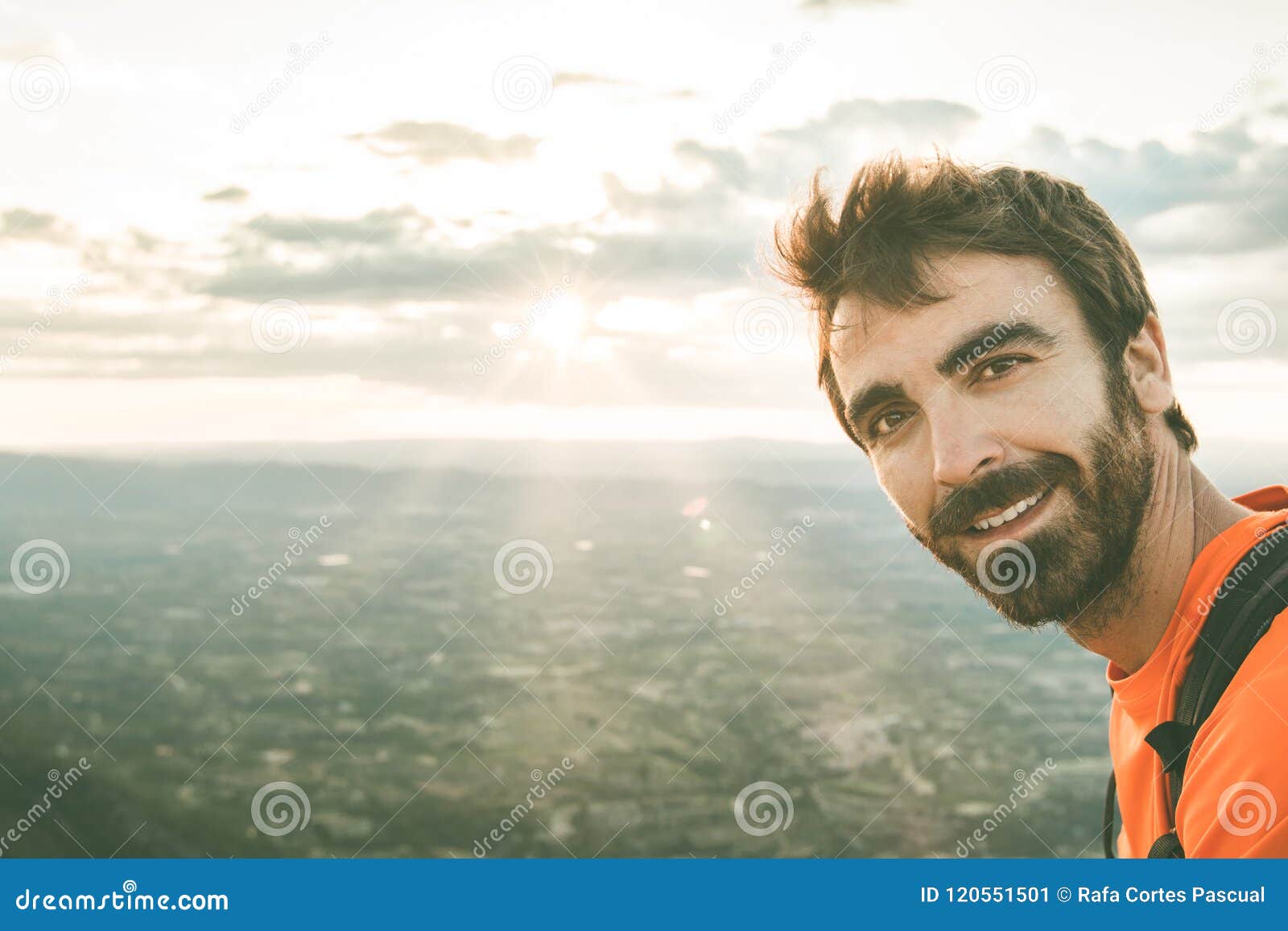 Guy with a Beard on a Sunset Looking at the Camera and Smiling. Stock ...