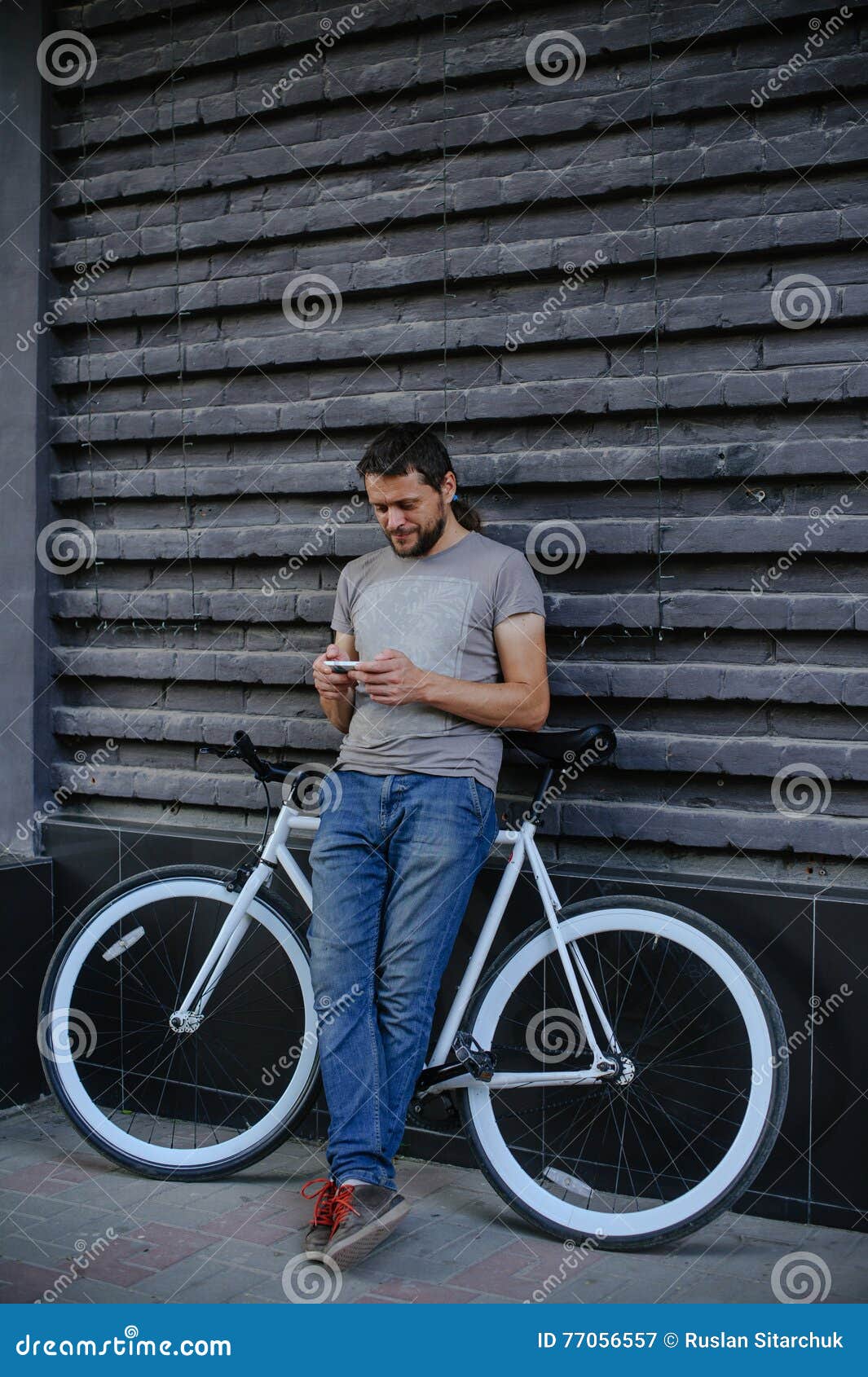 The Guy with the Bike and Fix the Phone Stock Image - Image of person ...