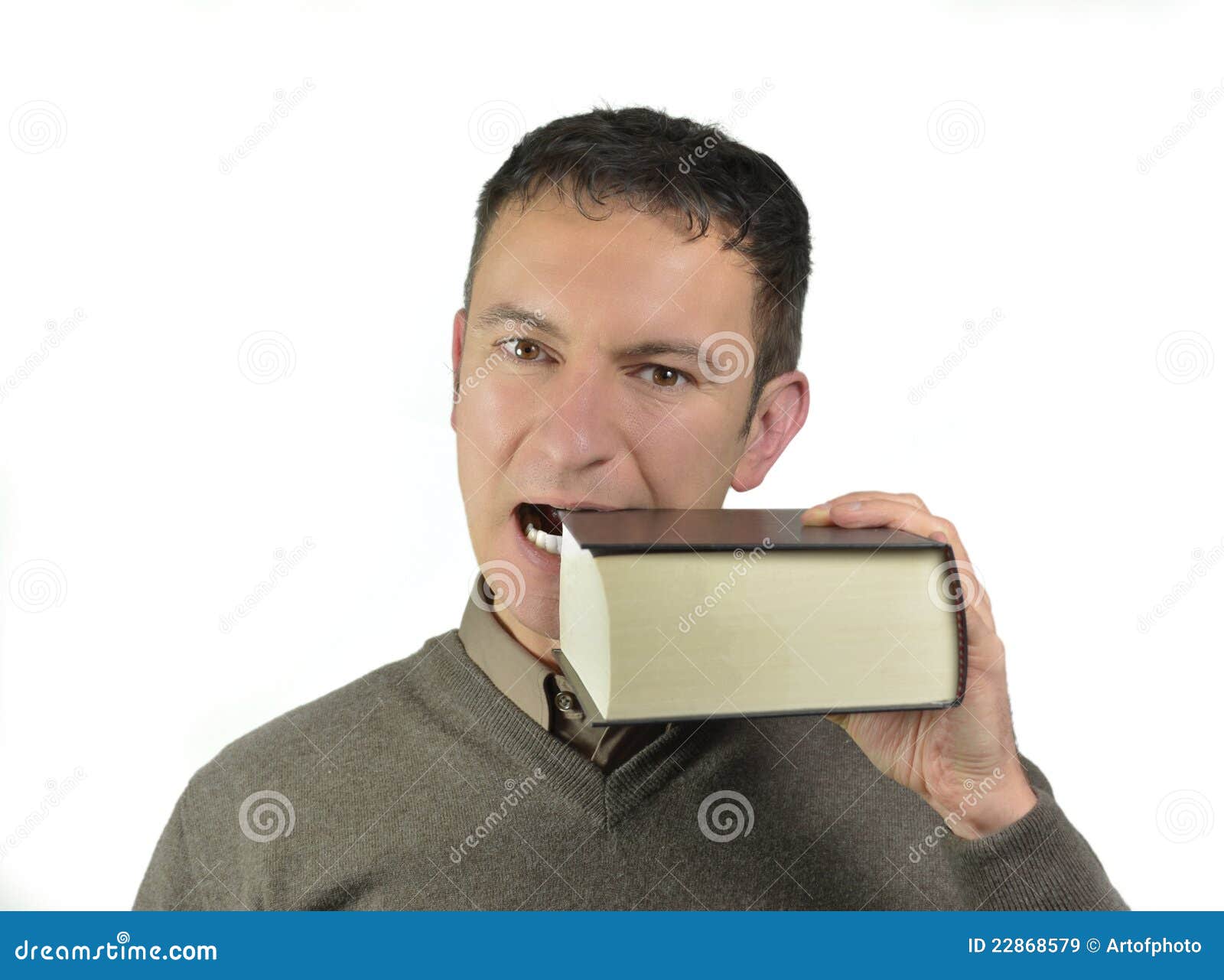 Guy biting a big book stock image. Image of isolated - 22868579