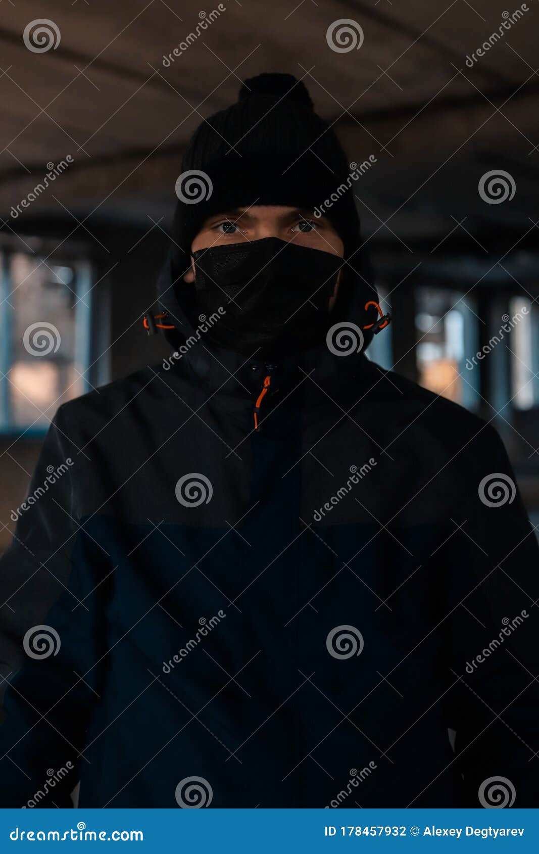 The Guy in the Hat and Mask is Protected from Diseases Stock Photo ...
