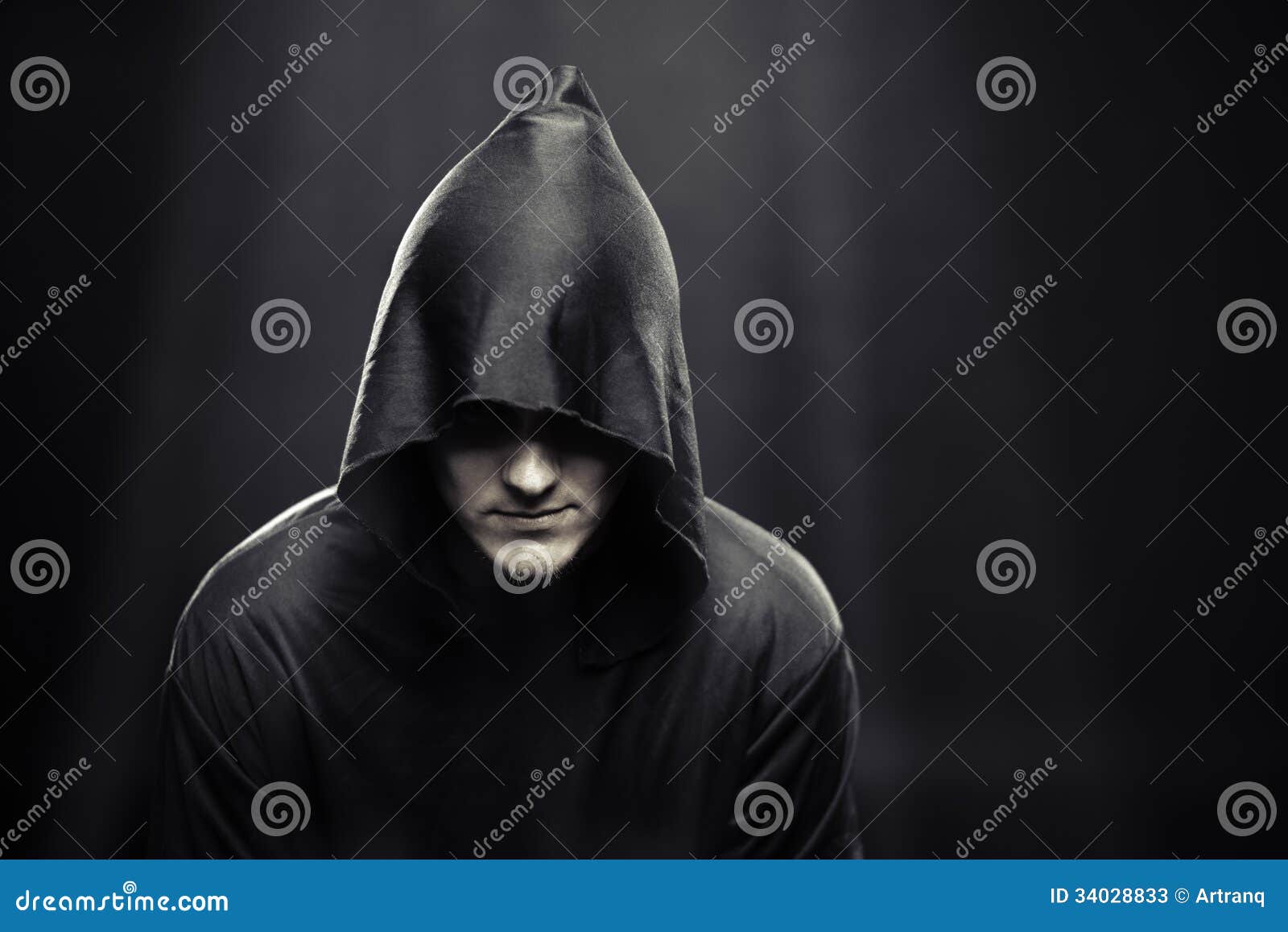 Guy in a Black Robe Under Rays of the Moon Stock Image - Image of demon ...