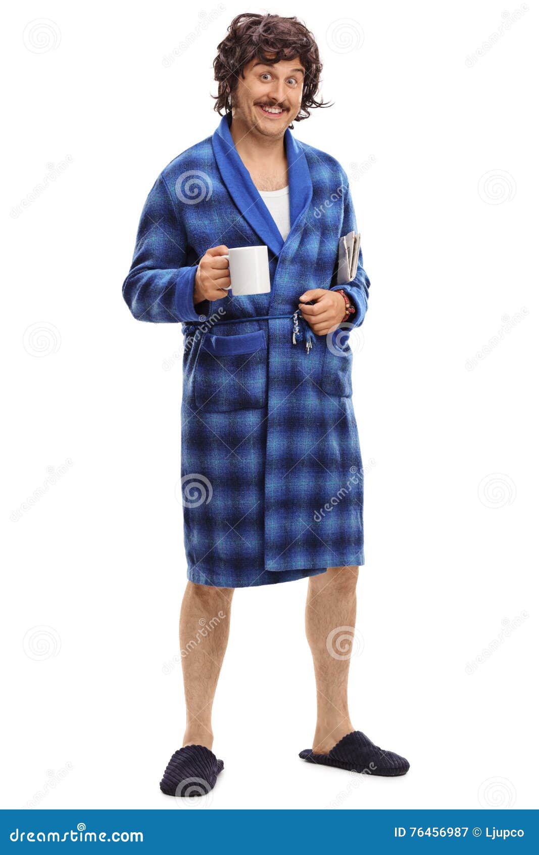 Guy in a blue bathrobe stock image. Image of expression - 76456987
